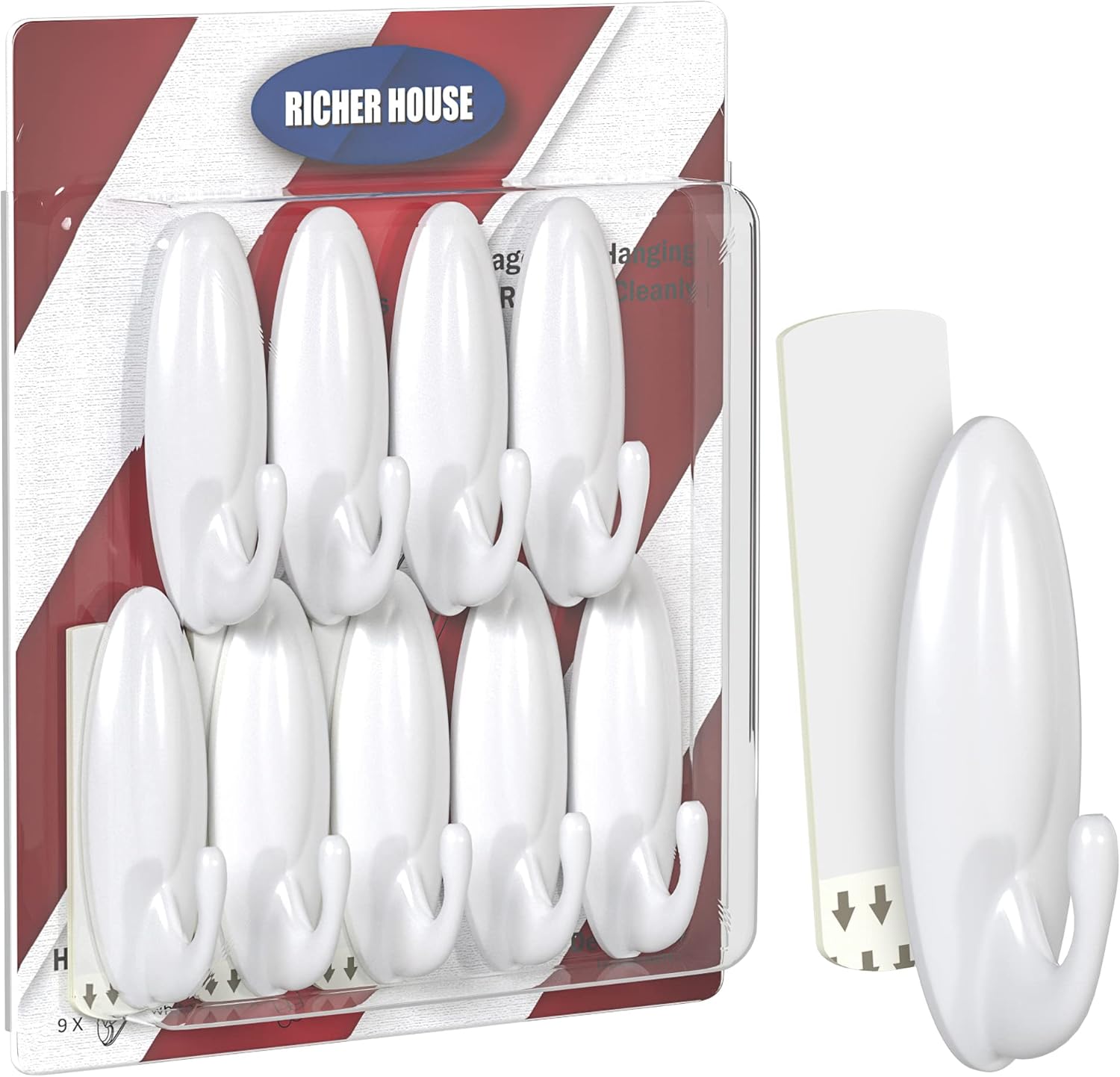 Amazon.com: RICHER HOUSE 9 Pcs Wall Hooks with 12 Strips, Damage Free ...