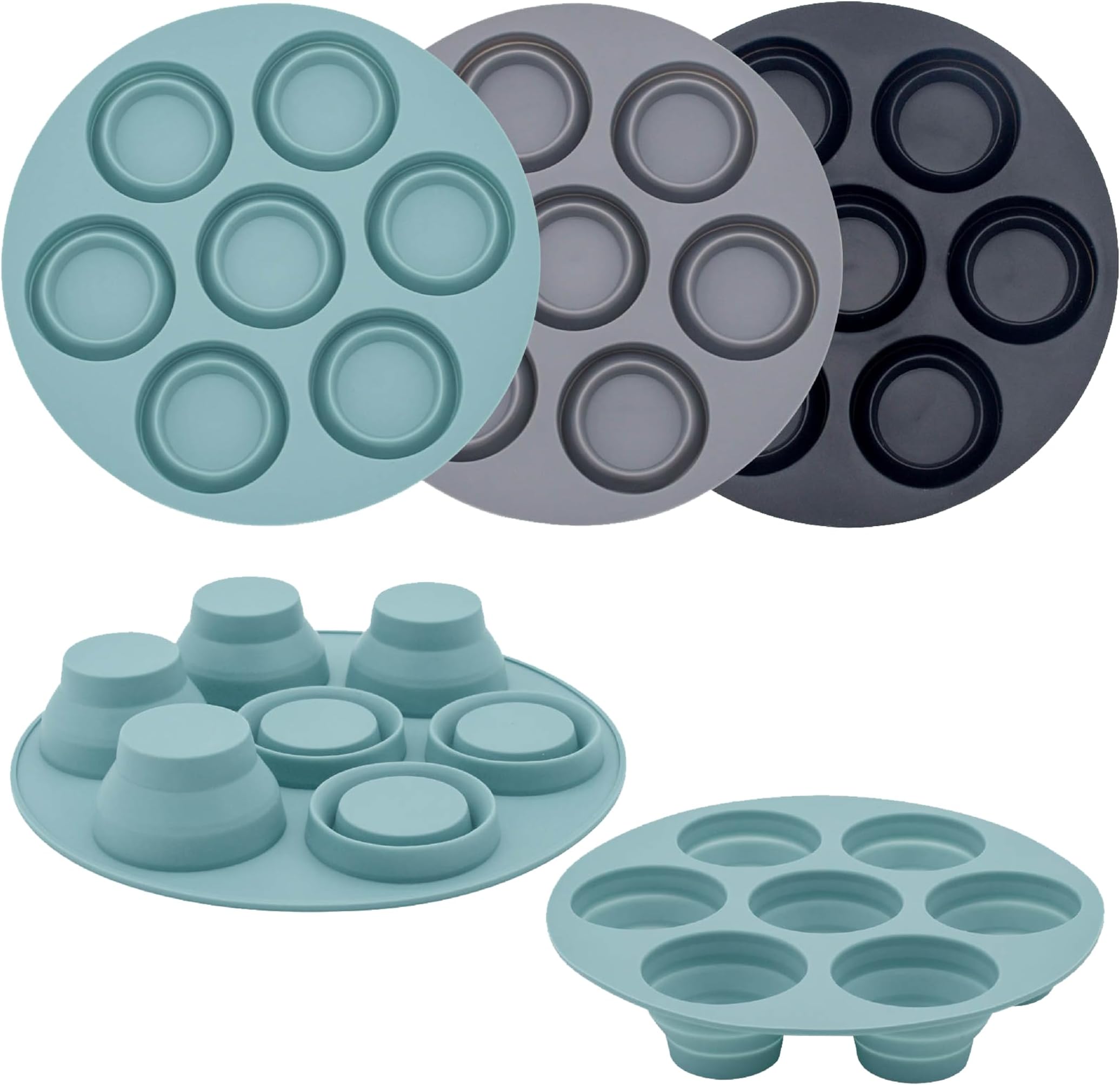 Amazon.com: 3 PCS Foldable 7 Cup Nonstick Silicone Air Fryer Muffin Pan ...