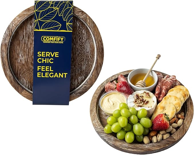 Amazon.com: Small Round Decorative Tray - 11" Farmhouse Rustic Finish ...