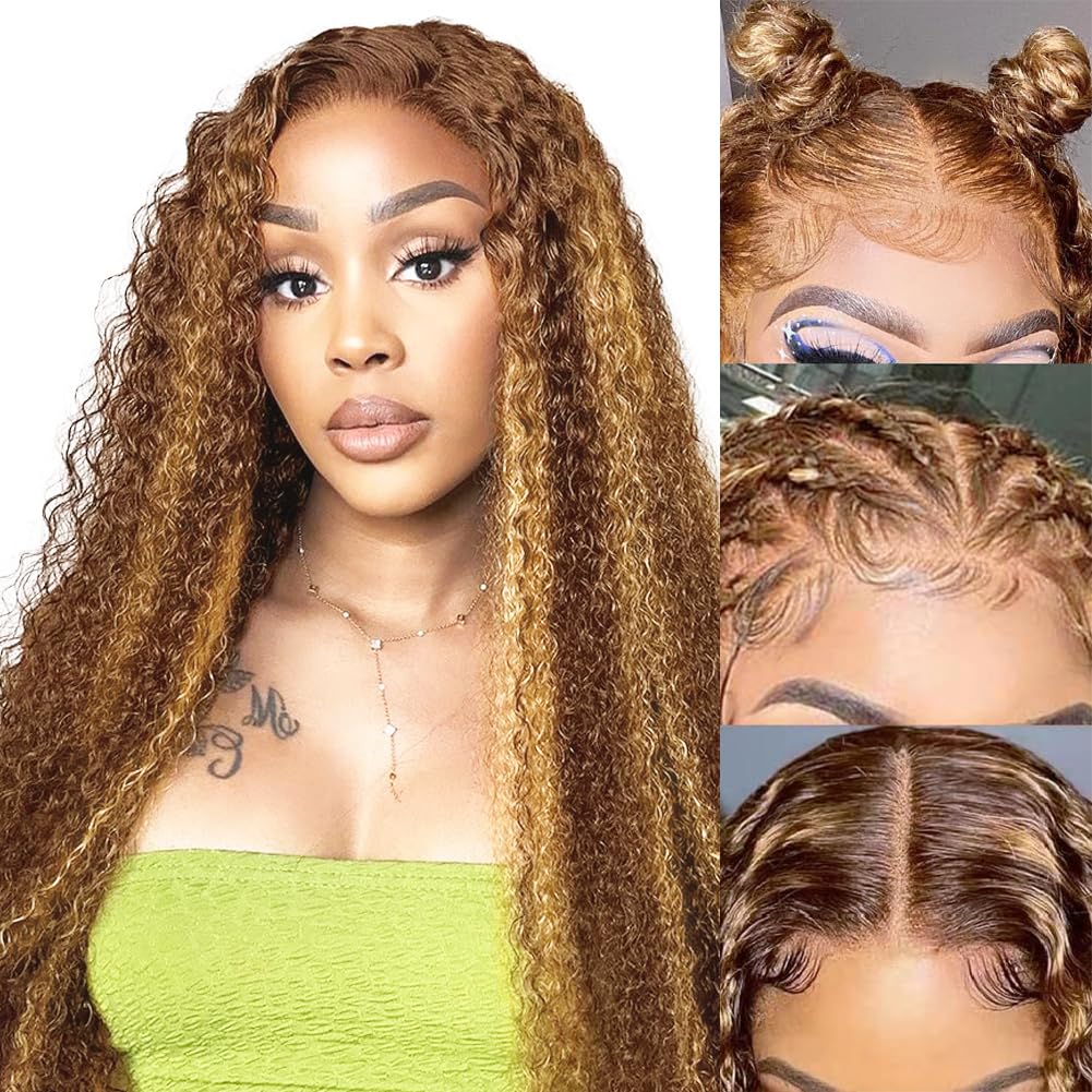 Amazon.com : BXW Highlight Curly Lace Front Wigs Human Hair 26inch ...