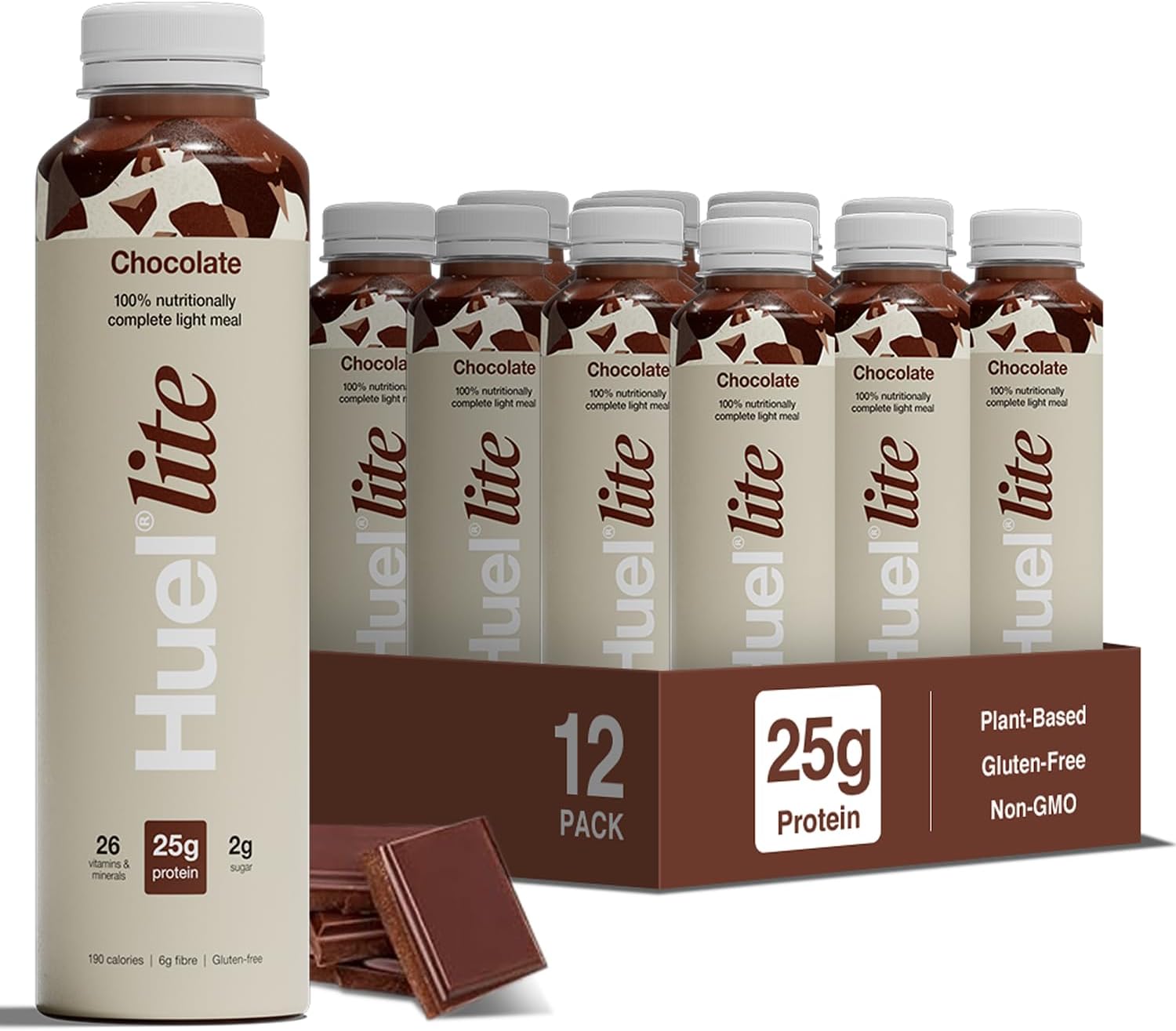 Huel Lite Ready to Drink, 12 x 500ml Bottles, 25g Chocolate Flavour ...