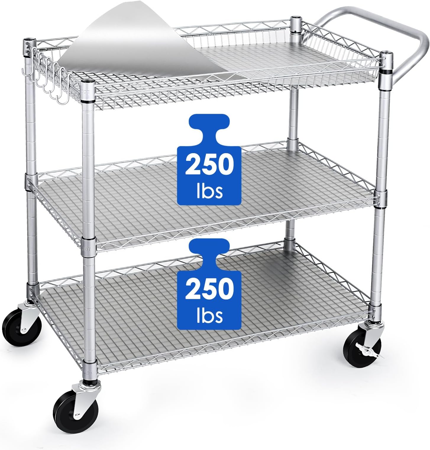 Amazon.com: WDT Heavy Duty 3 Tier Utility Cart,Wire Rolling Carts with ...