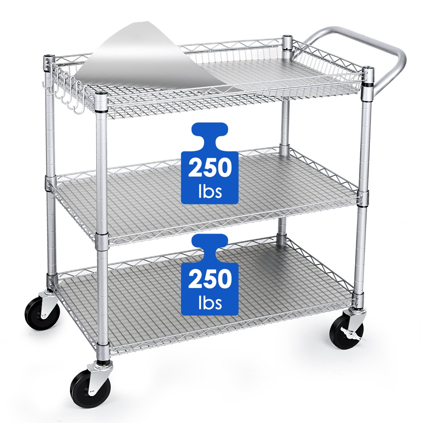 Amazon.com: WDT Heavy Duty 3 Tier Utility Cart,Wire Rolling Carts with ...