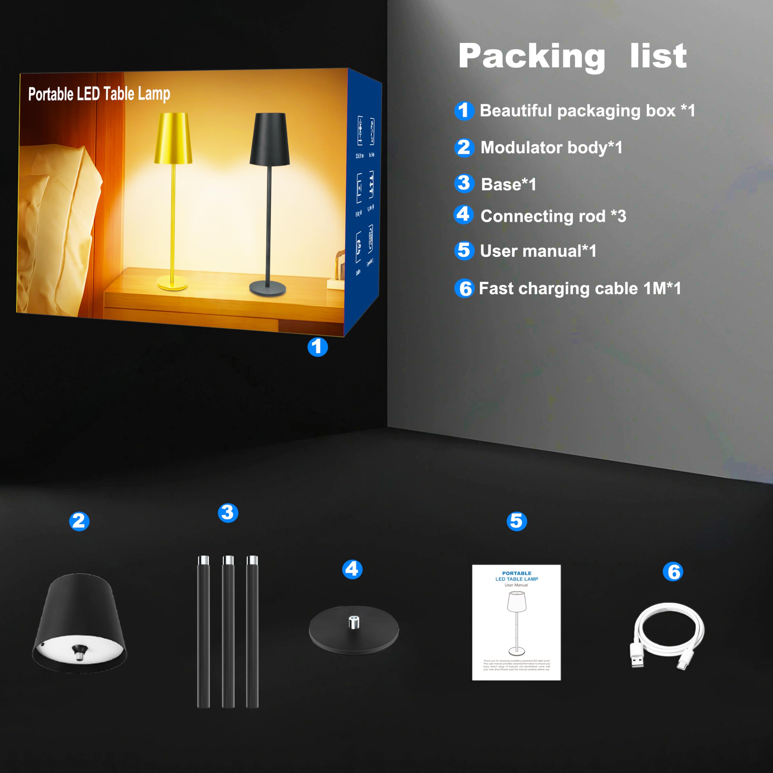 Seyxicnor Cordless Table Lamp 8"-20" Adjustable, Gold Full Metal Lamps ...