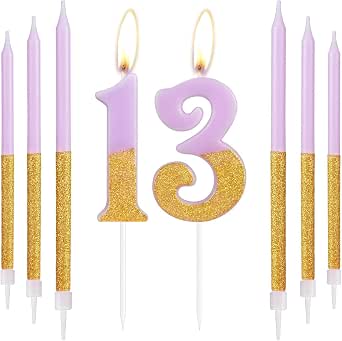 Amazon.com: iNINGER Purple Glitter Number 13 Candles, Long Birthday ...