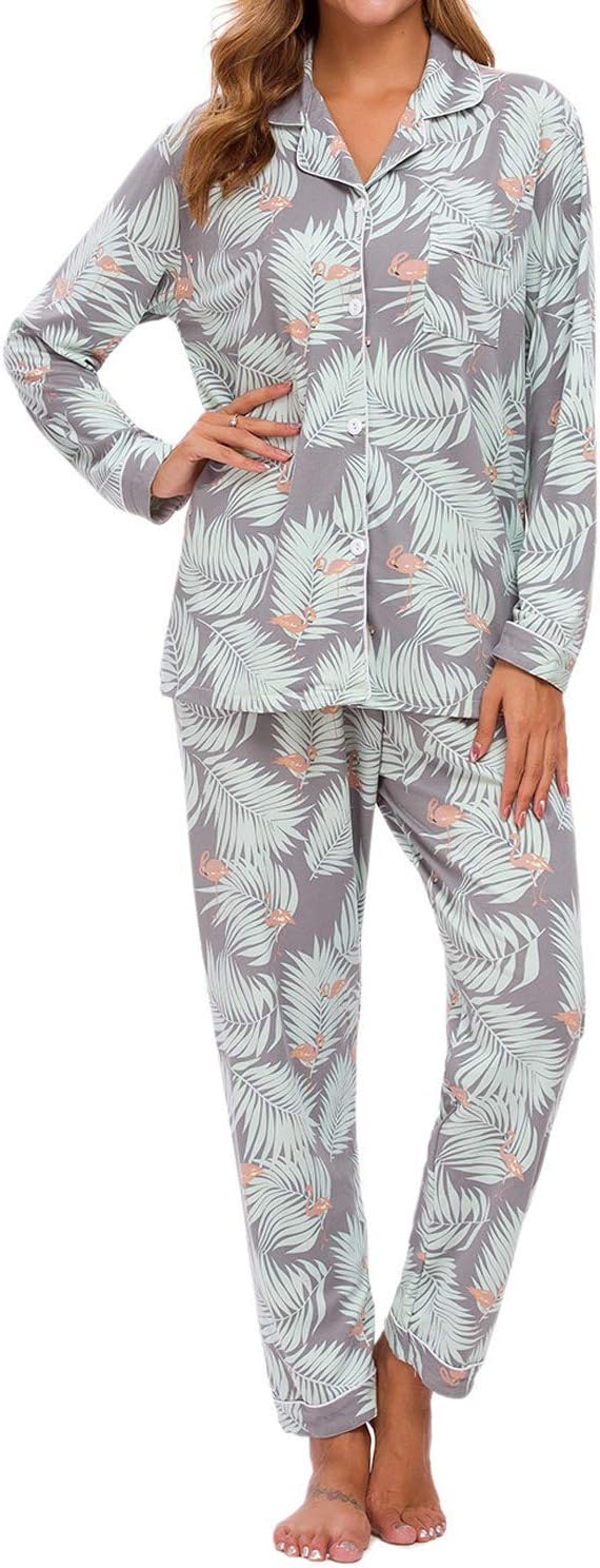 TOP-MAX Ladies Pajamas Set- Button Down Women Pajama Pjs Floral Long ...