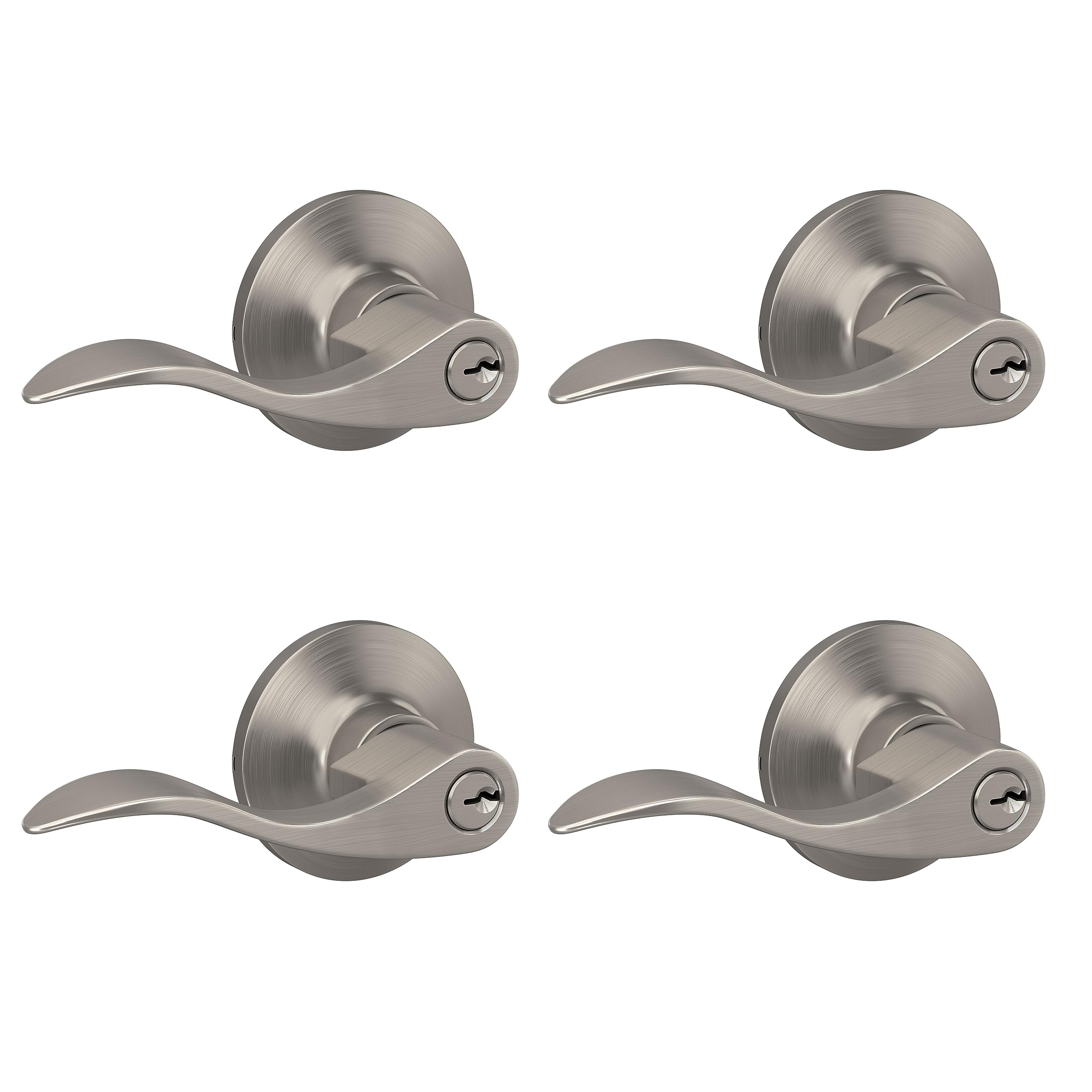 Lock Scout Wave Lever with Round Trim Keyed Entry Door Handle, Satin ...