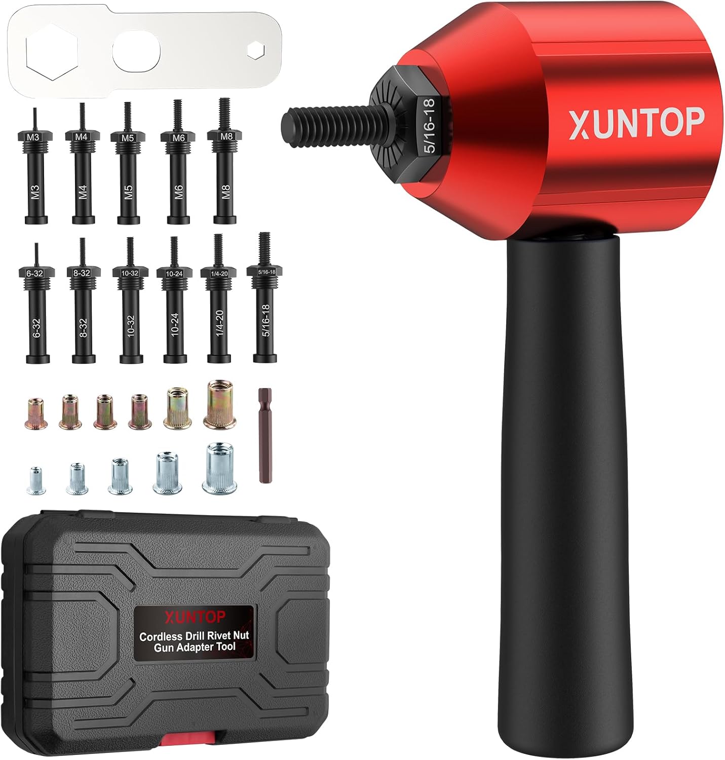 XUNTOP Rivet Nut Drill Adaptor Kit with 100PCS Nut Accessories,Easy to ...