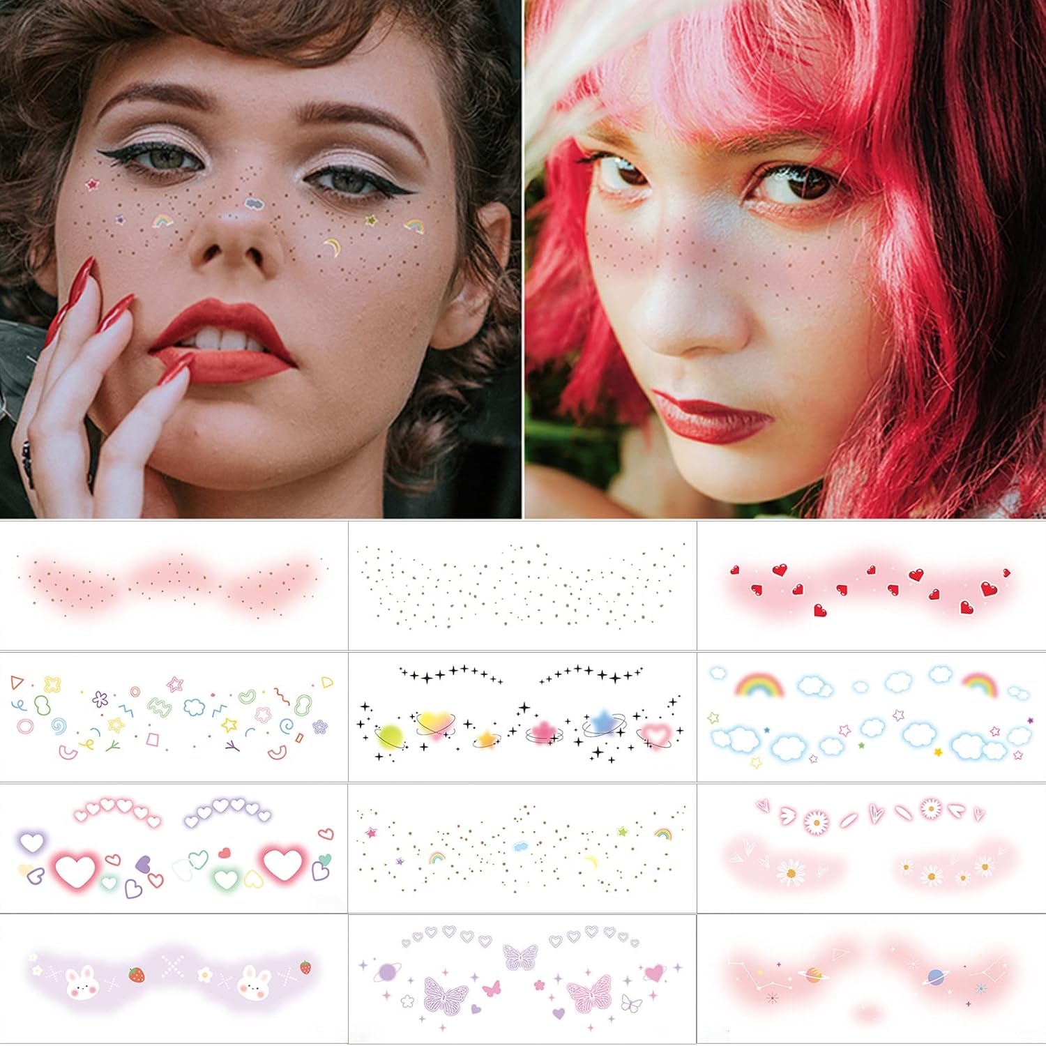Amazon.com : 12 Sheets Face Tattoo Stickers Glitter Freckle Temporary ...