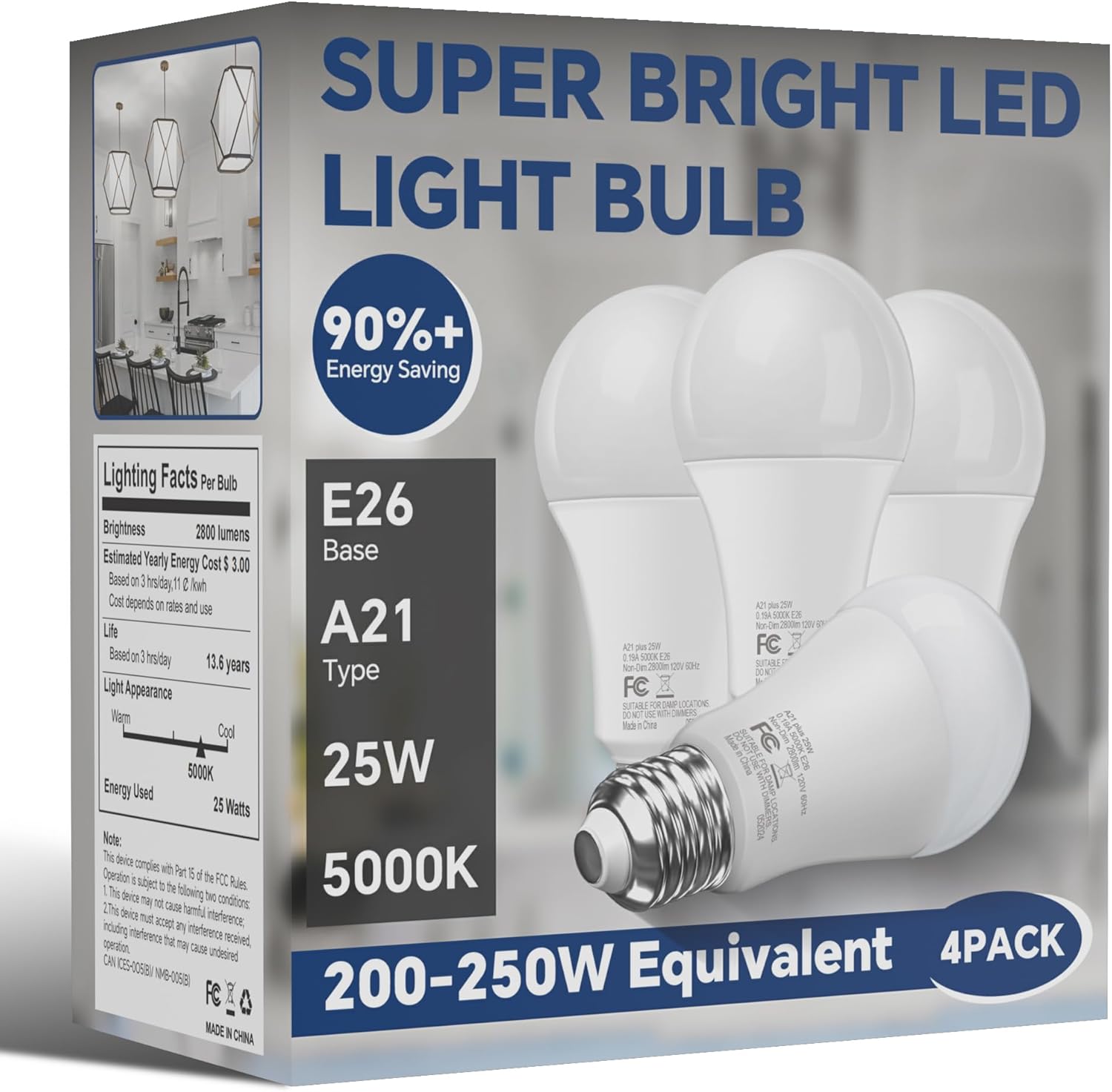 Nouscan 200W Equivalent LED Light Bulb, 2800LM Super Bright A21 LED ...