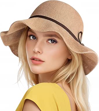 Amazon.com: Sun Beach Hats Summer for Women, UPF 50+ UV Sun Protection Wide Brim Woven Crochet ...