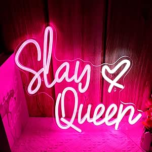 whungfa Slay Queen Neon Sign for Wall Decor USB Powered Dimmable Letter ...