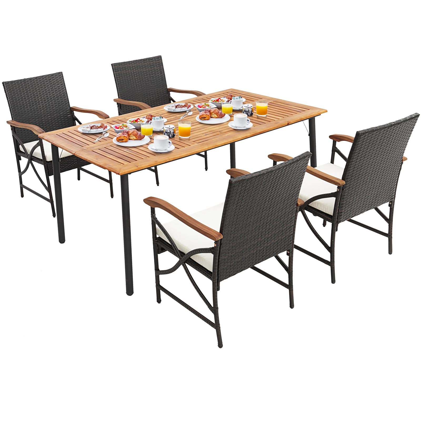 Amazon.com: Tangkula 5 Pieces Outdoor Dining Set with Acacia Wood Table ...
