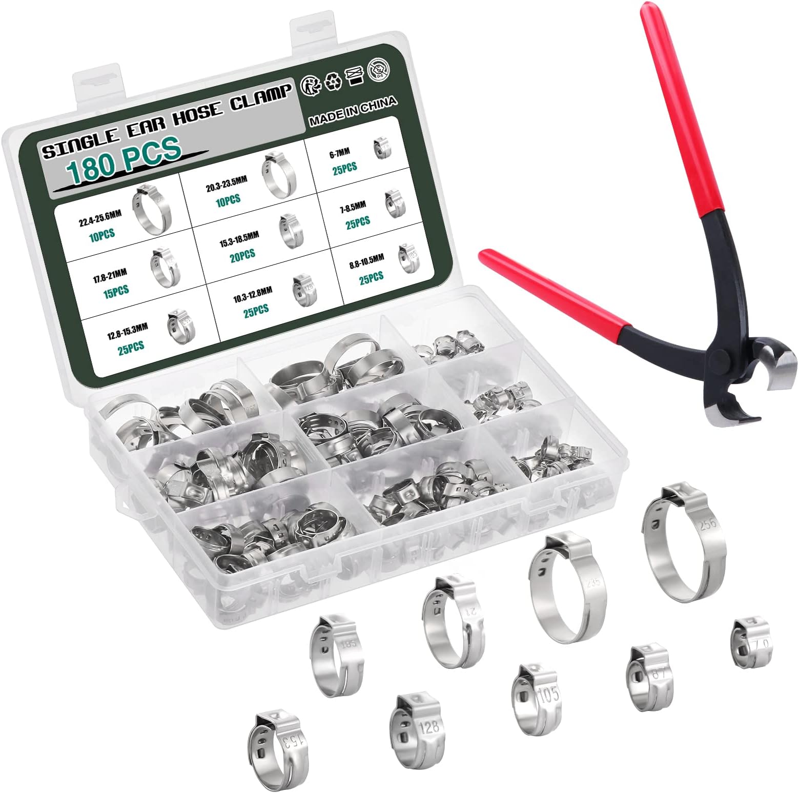 Knpwer 180 Pcs Colliers de Serrage à Oreille Unique,Acier Inoxydable ...