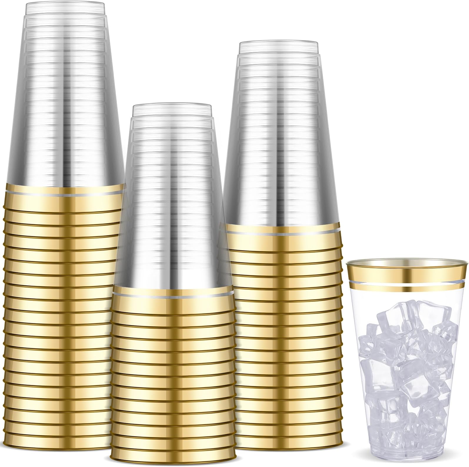 Amazon.com: Munfix 100 Gold Plastic Cups 16 Oz Clear Plastic Cups ...