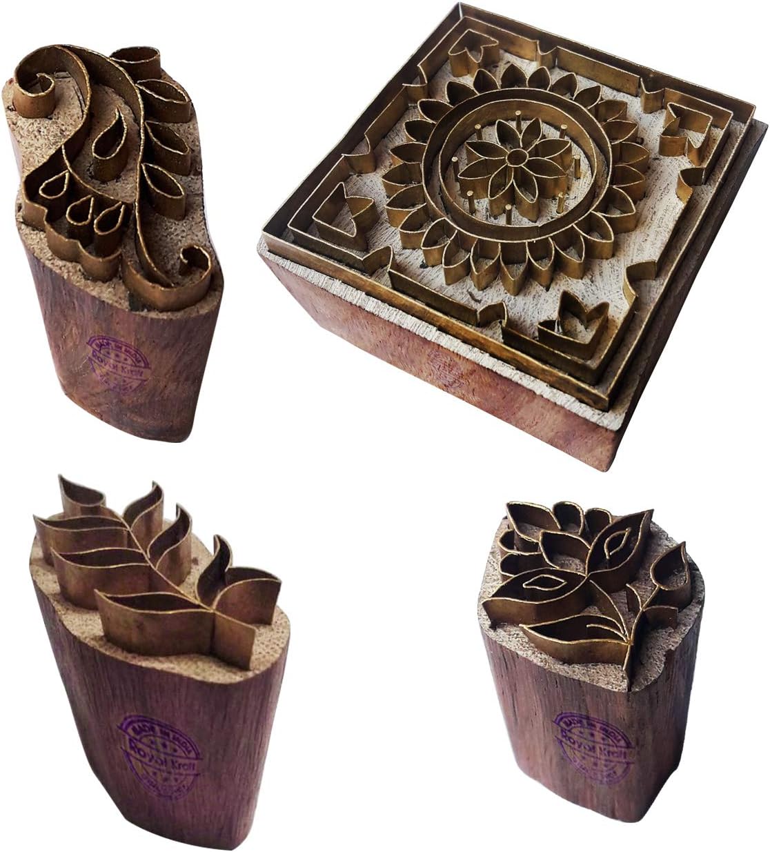 Amazon.com: Royal Kraft Floral Brass Wooden Printing Stamps (Set of 4 ...