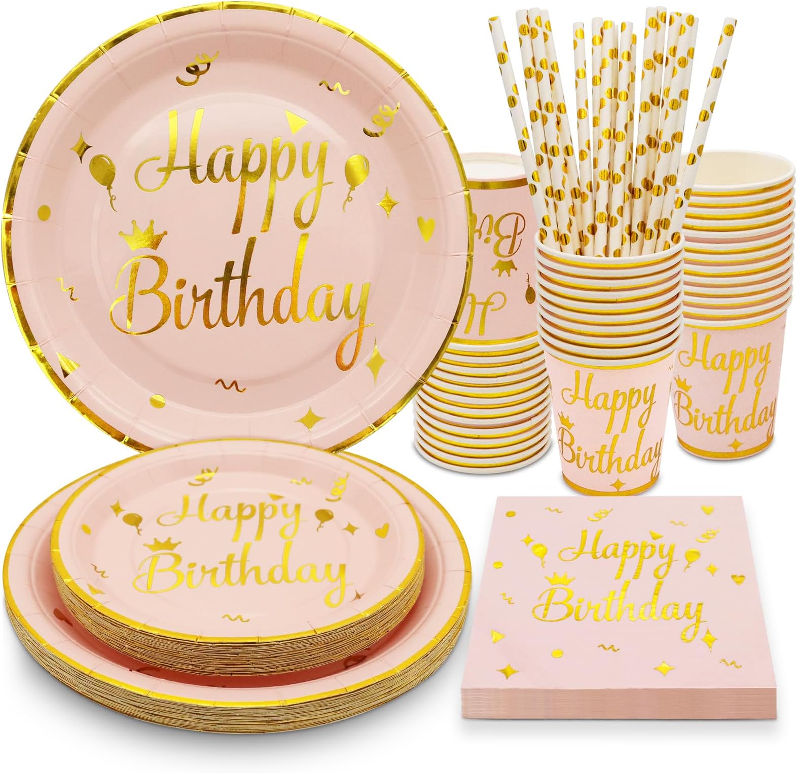 Amazon.com: 125 Pcs Birthday Plates and Napkins Party Supplies ...