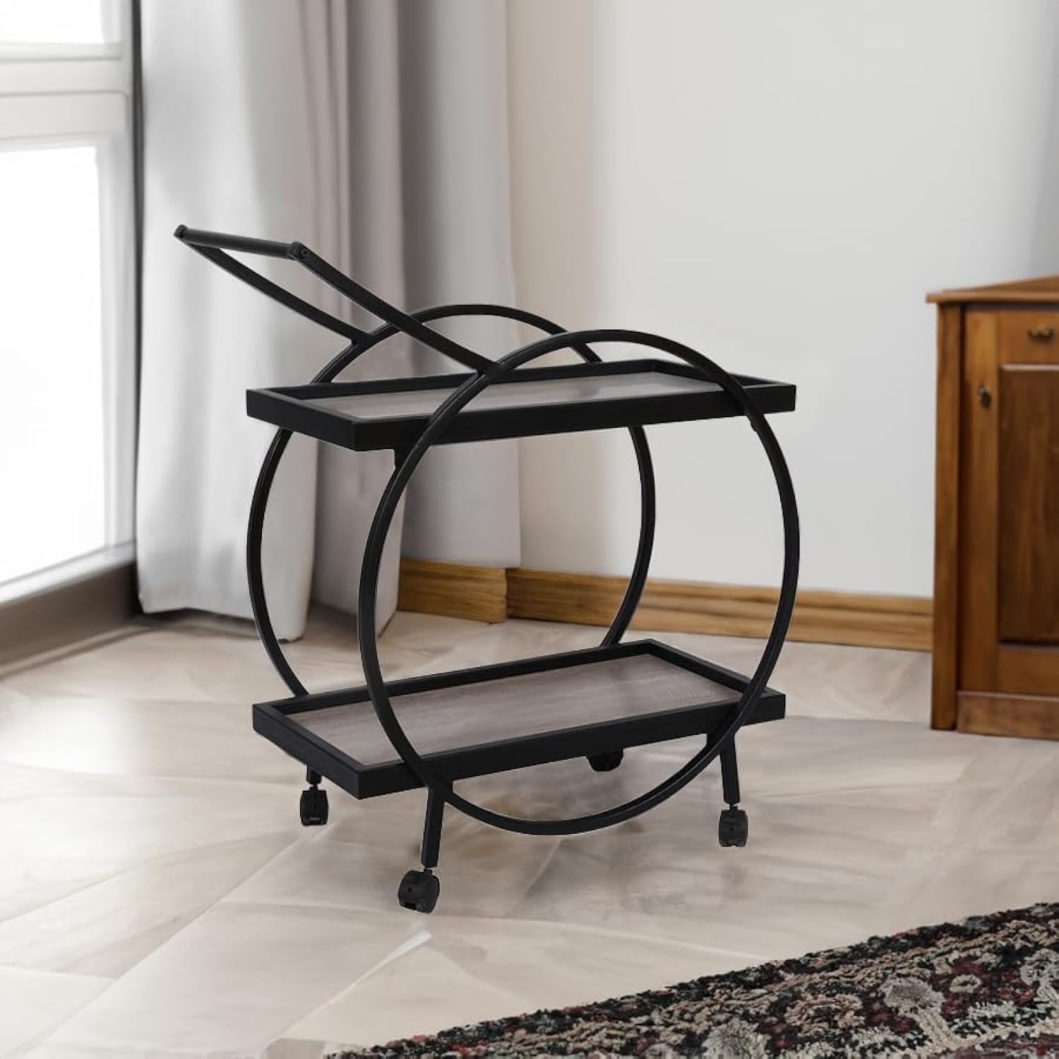 RIGID Bar Cart with 2 Shelves, Modern Metal Bar Serving Cart with ...