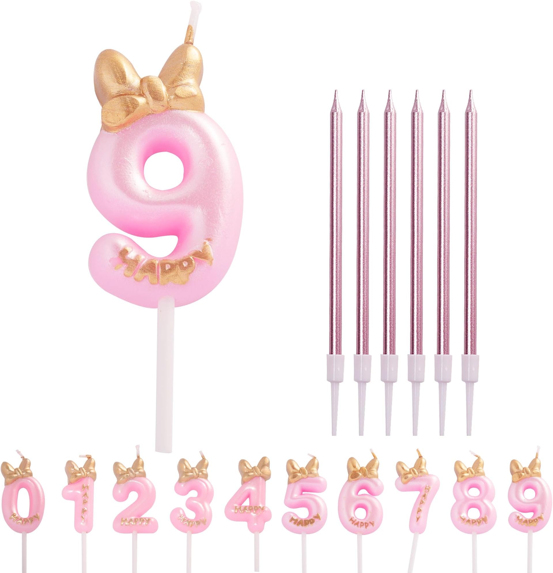 HONGCI 9th Birthday Candles Pink, Number 9 Candle for Birthday Cake ...