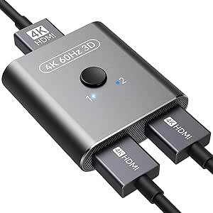 vilcome Conmutador HDMI 4K a 60 Hz, divisor HDMI bidireccional 2 en 1, conmutador HDMI de ...