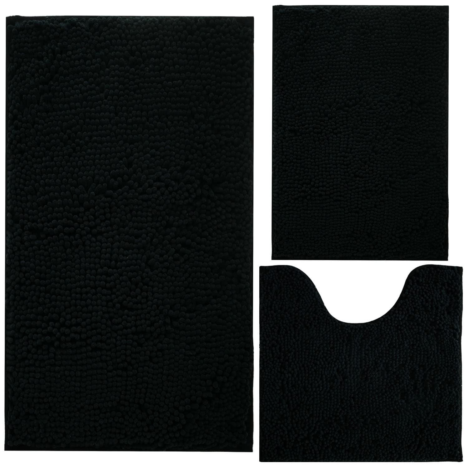 Amazon.com: Black Bathroom Rug Chenille 3-Piece Extra Soft and ...