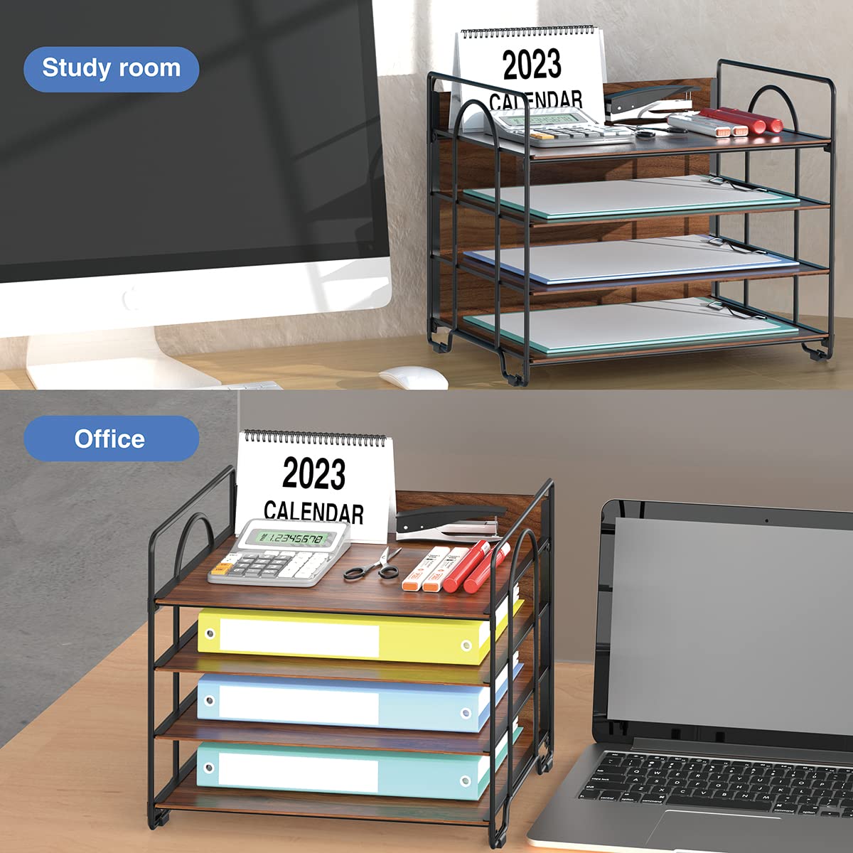 Aimeaihe Wood Desk Organizer, 4 Tier Paper Letter Tray Organizer Metal ...