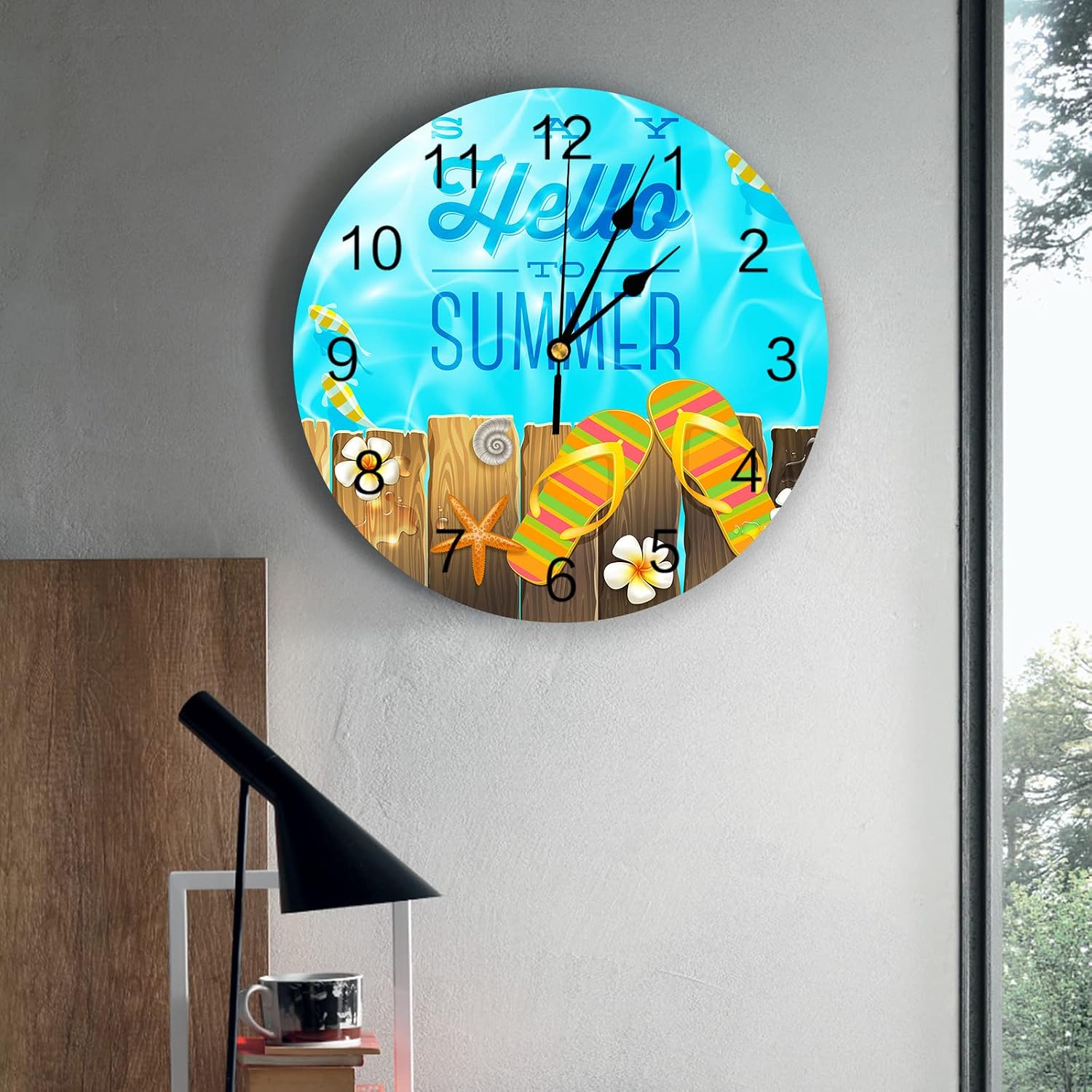 CosyBright Silent PVC Wall Clock 14 Inch Round Wall Clock Pier Swimming ...