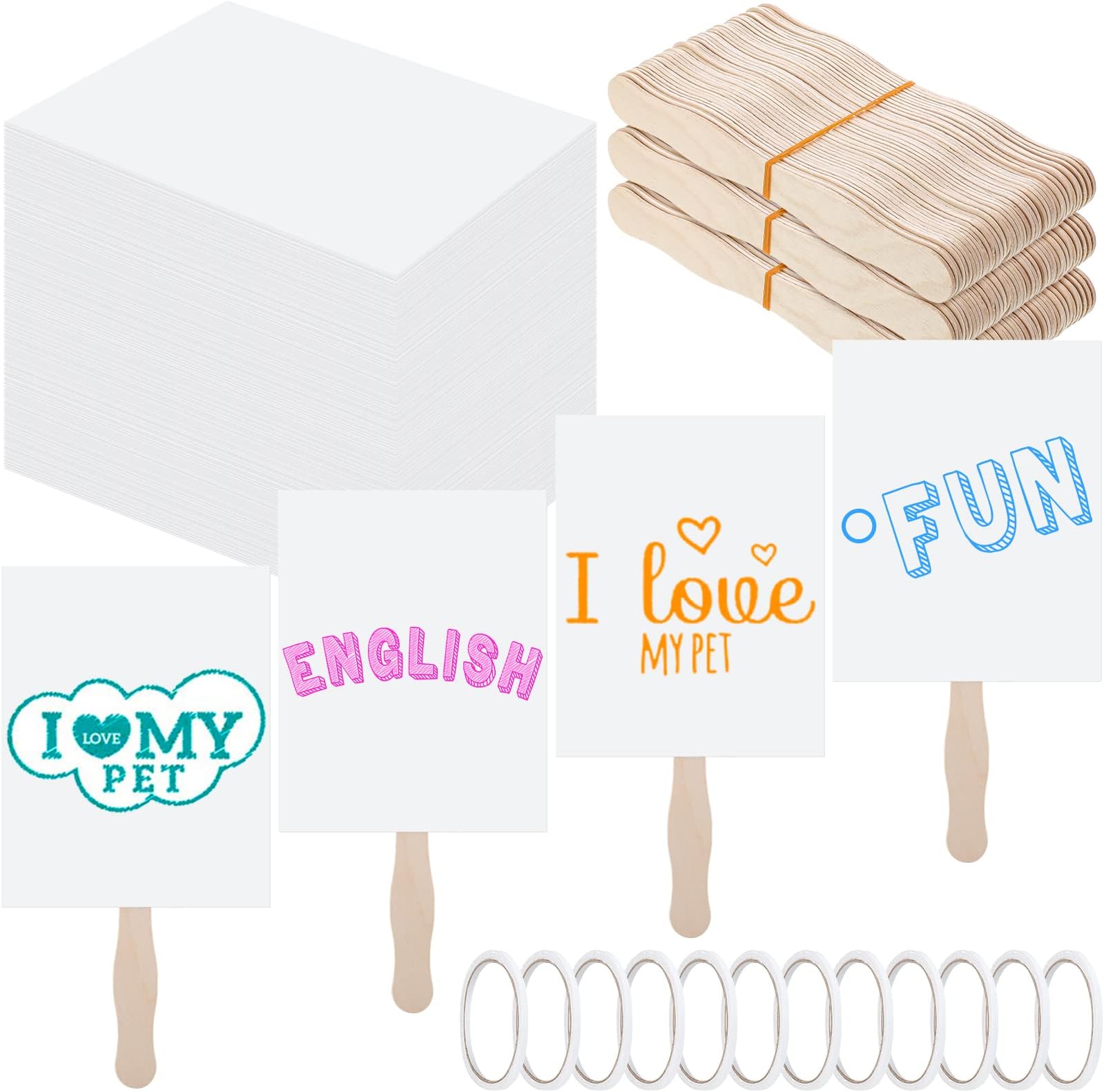 Amazon.com: Blank Handheld Fans DIY Fan Handle Craft Sticks Wavy Wooden ...