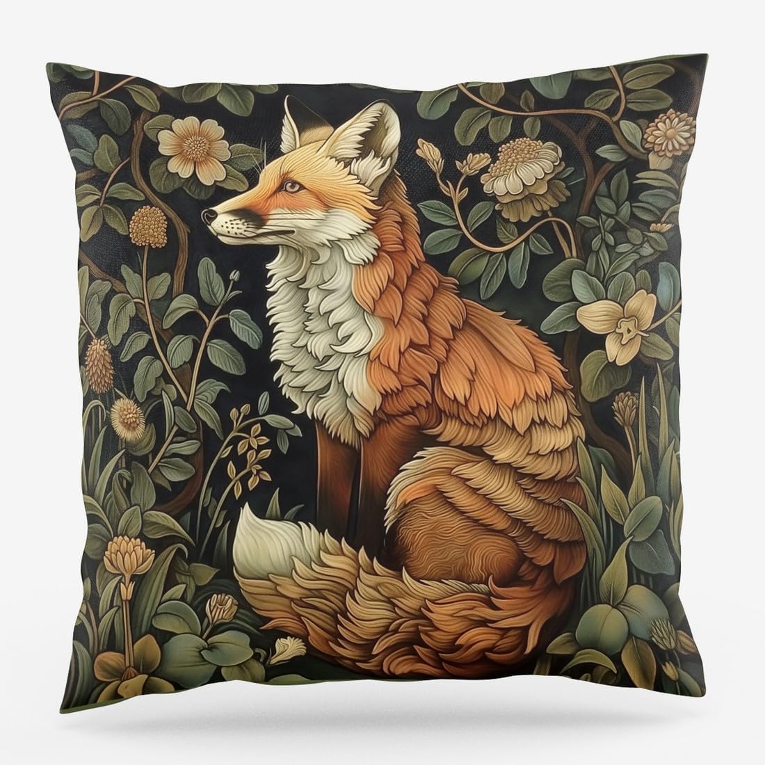 Amazon.com: Vintage Floral Fox Throw Pillow Covers 18x18 inch,Dark ...