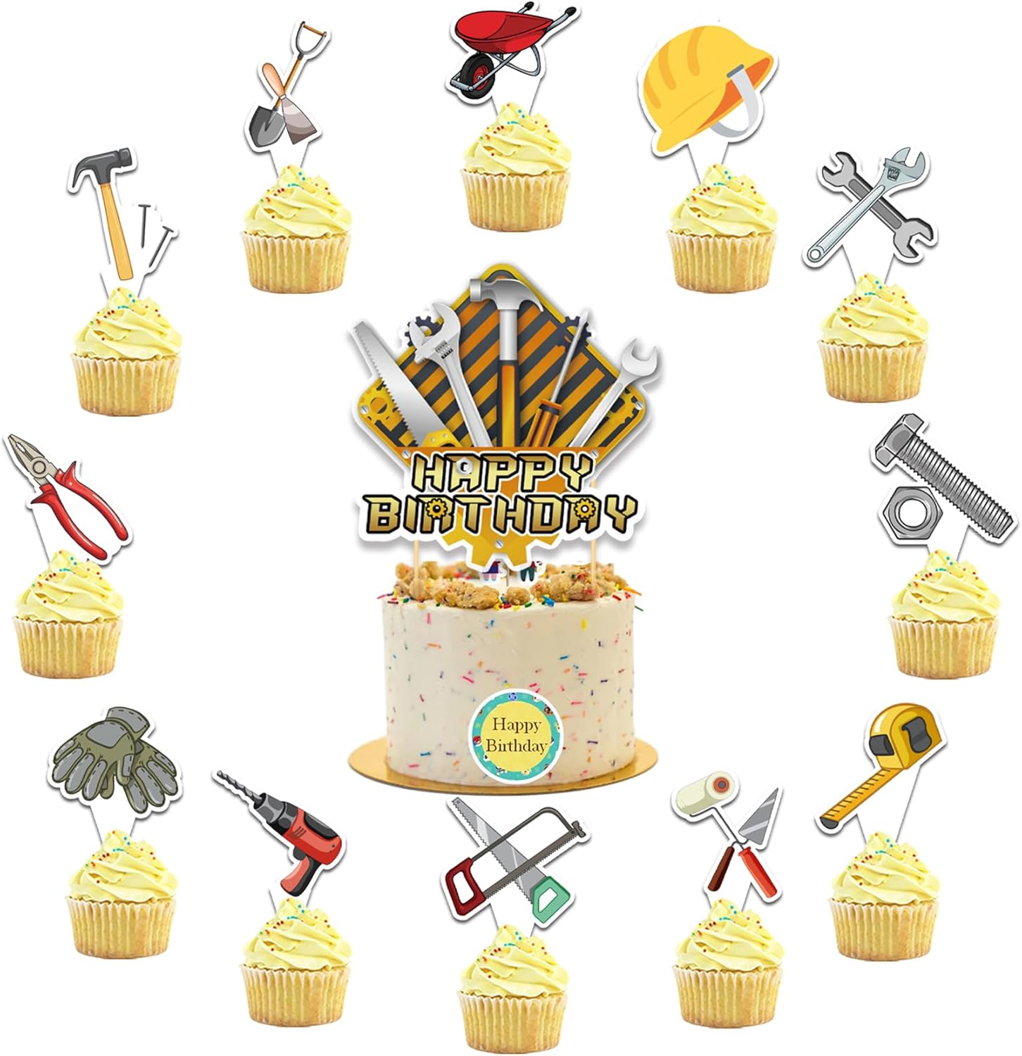 Amazon.com: 25 Pcs Tools Cake Topper Cupcake Toppers Tools Cake ...