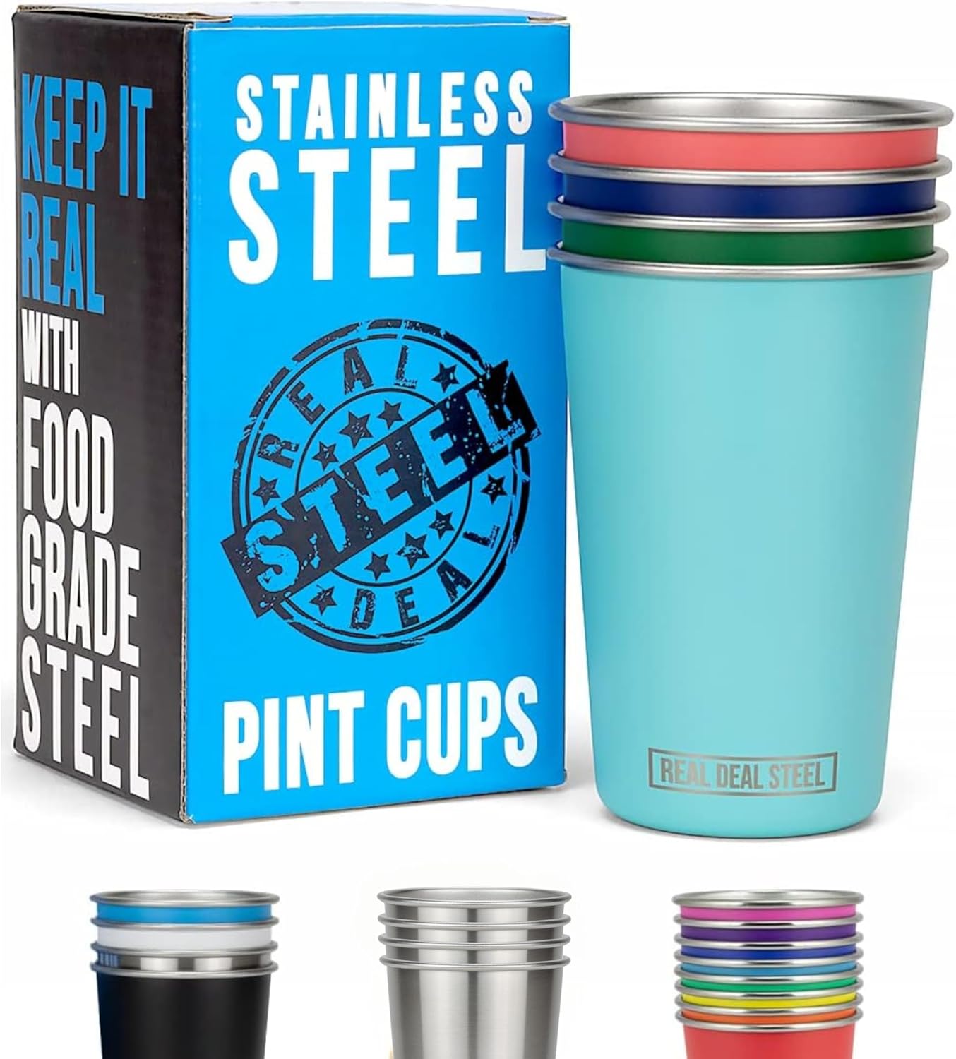 Amazon.com | Real Deal Steel Party Pints: 16 oz Pint Cups, Stackable ...