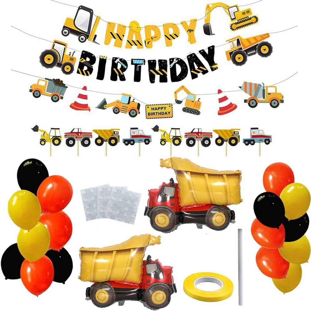 Pveath 48pcs Construction Birthday Party Supplies Kit Dump Truck Party ...