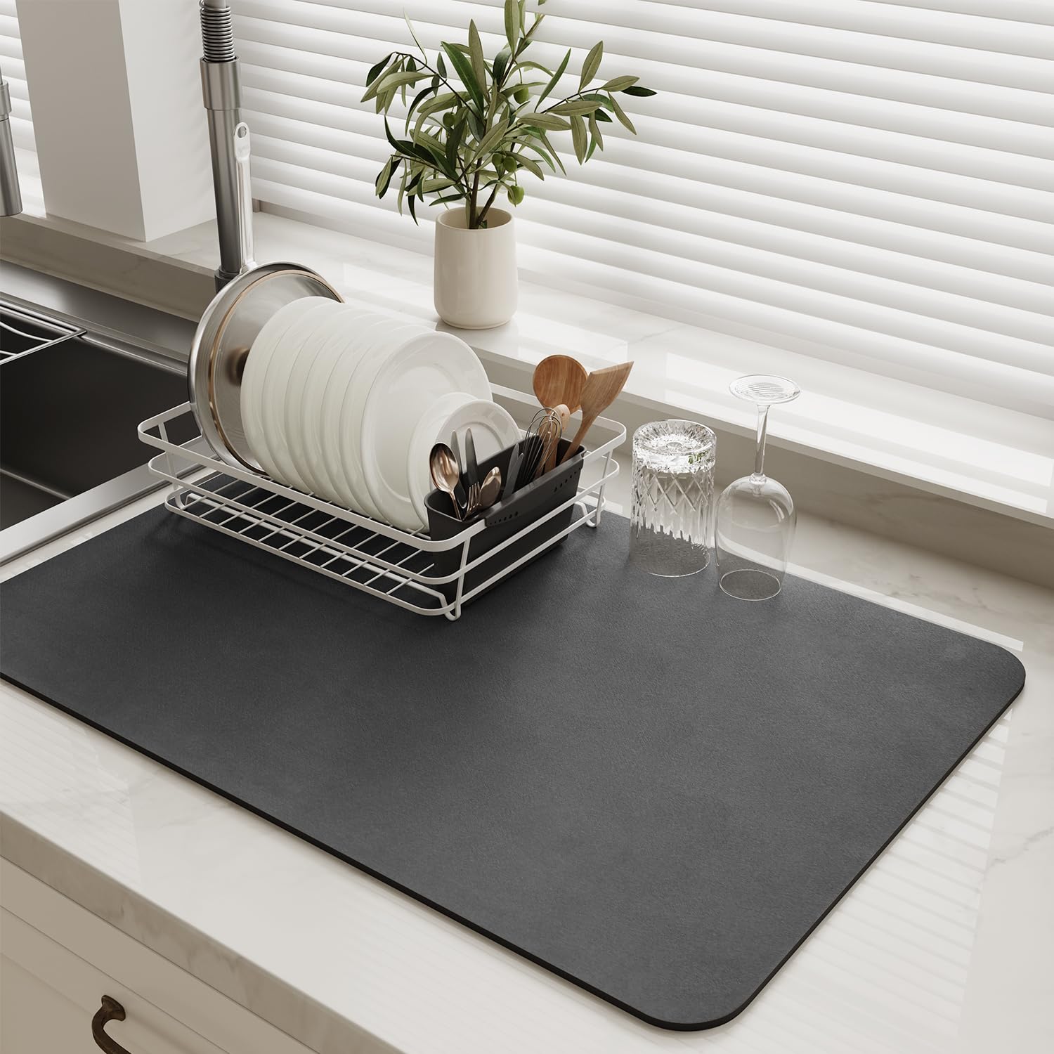 MontVoo-Absorbent Dish Drying Mat-Kitchen Counter Rubber Backed Water ...