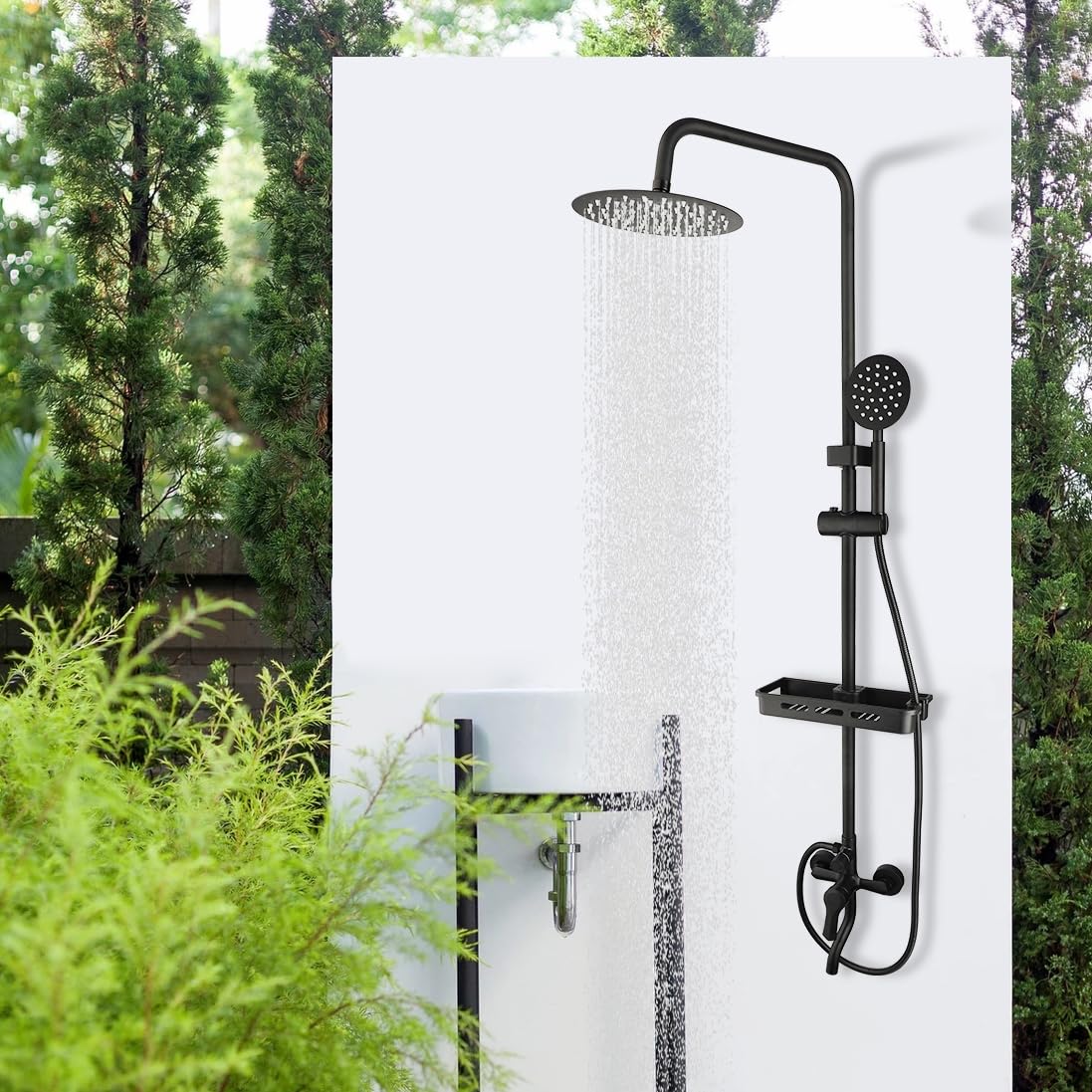 KECTIAKL Matte Black Outdoor Shower System 8 inch Rainfall Shower Head ...