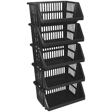 Large 4 Tier Stacking Baskets Storage Veg Rack Plastic Stackers 35 cm ...
