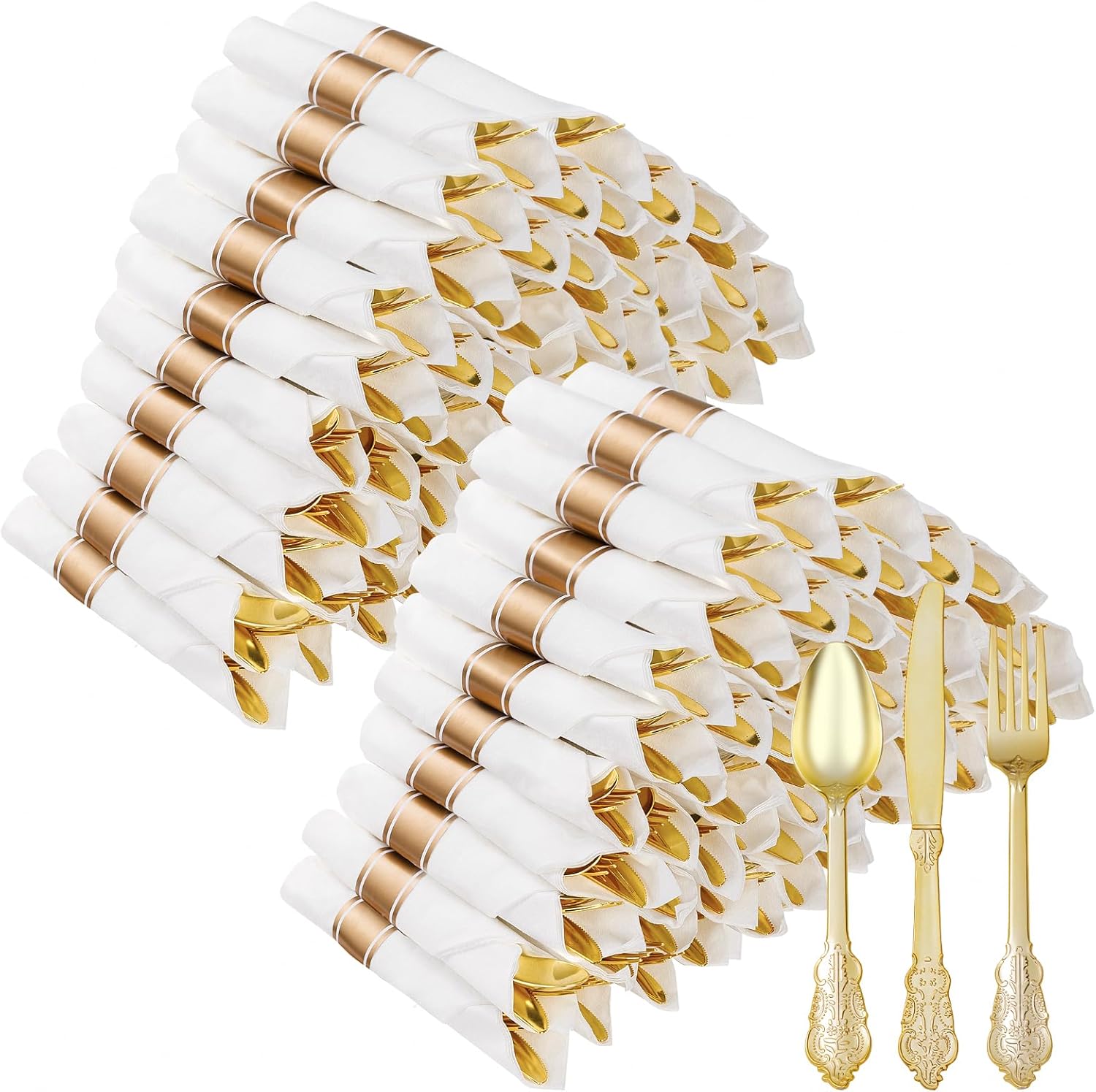 Amazon.com: Bestluck 100 Pack Gold Plastic Silverware with Pre Rolled ...