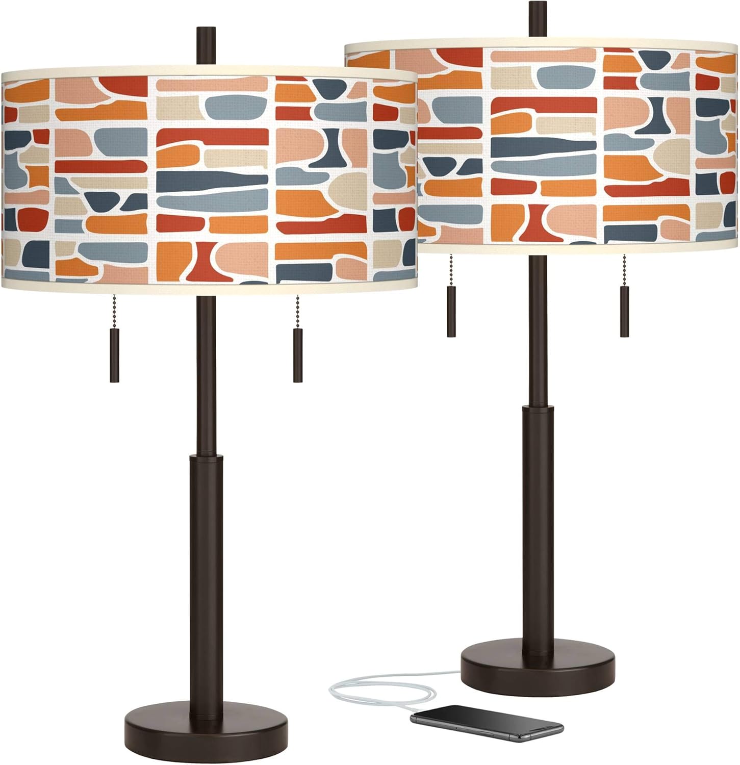 Giclee Glow Retro Cobblestones Robbie Bronze USB Table Lamps Set of 2 ...