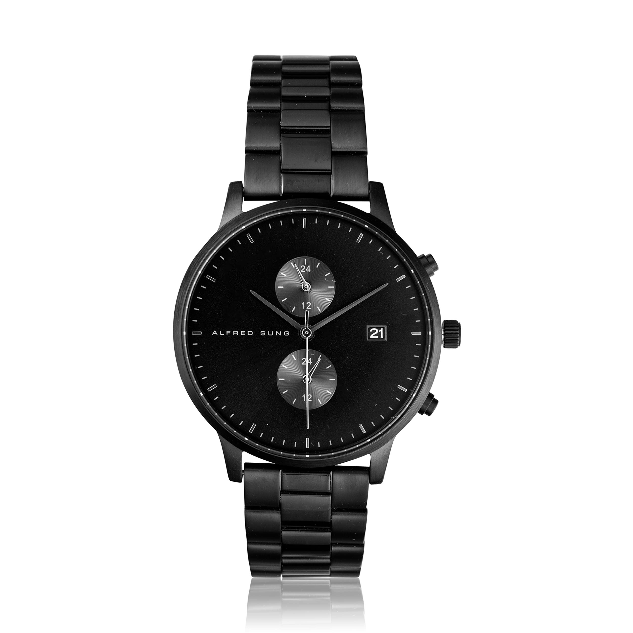 Alfred Sung Men's Dual Time Watch with Date, Black / Black, ASM-7023 ...