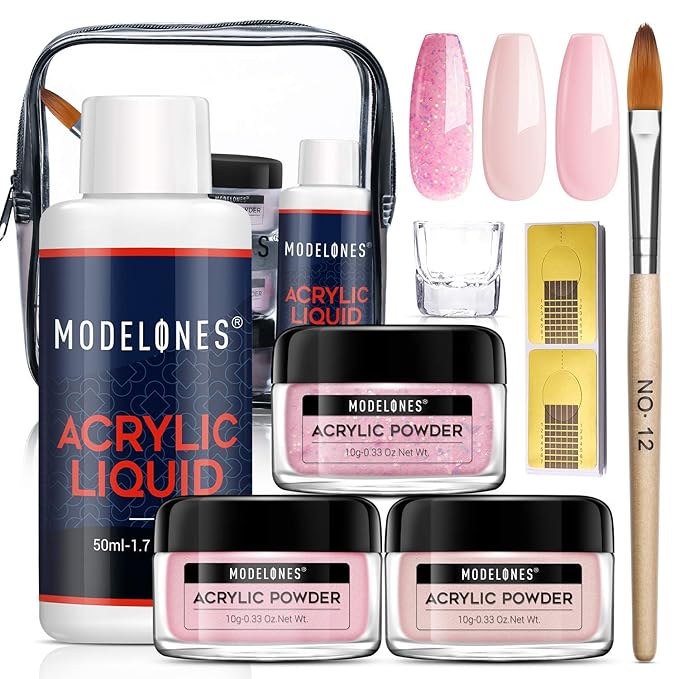Amazon.com: Modelones Pink Acrylic Powder and Liquid Kit Glitter ...