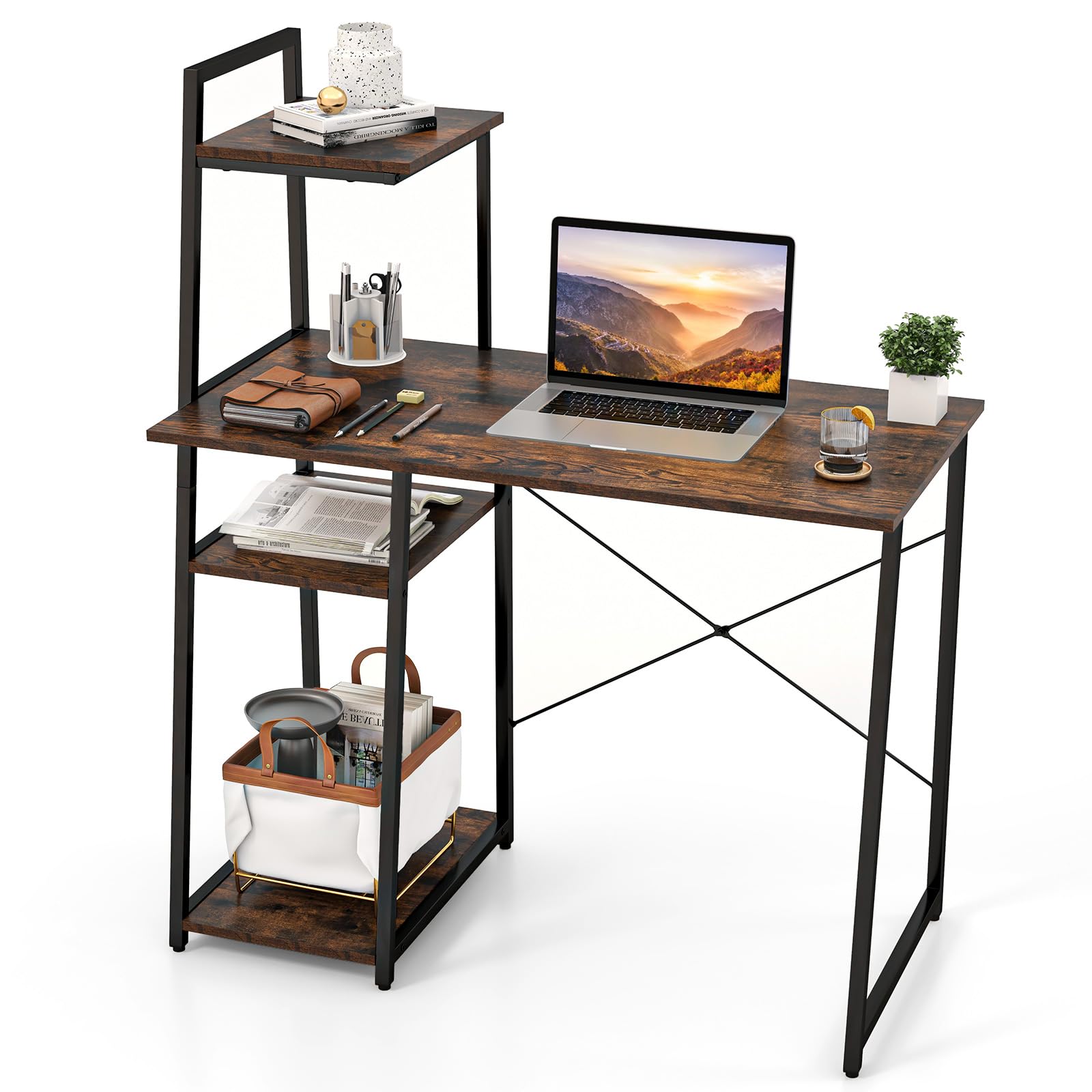 Amazon.com: Tangkula Computer Desk with Shelves, Space Saving Home ...