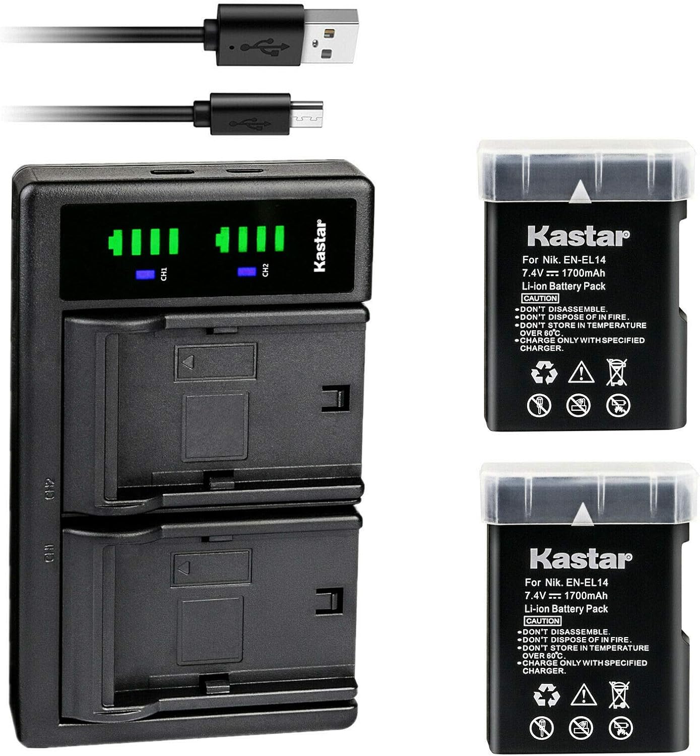 Amazon.com: Kastar Paquete de 2 baterías EN-EL14 y cargador USB LTD2 de ...