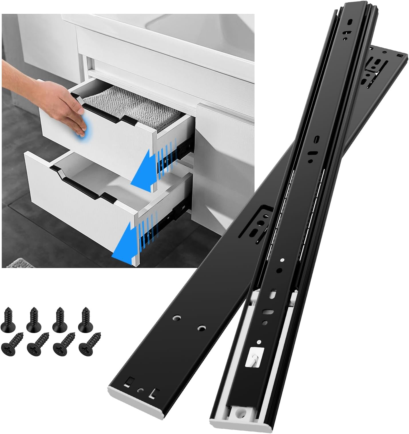 Solid Metal Steel Drawer Ball Bearing Runners Slides - Full Extension ...