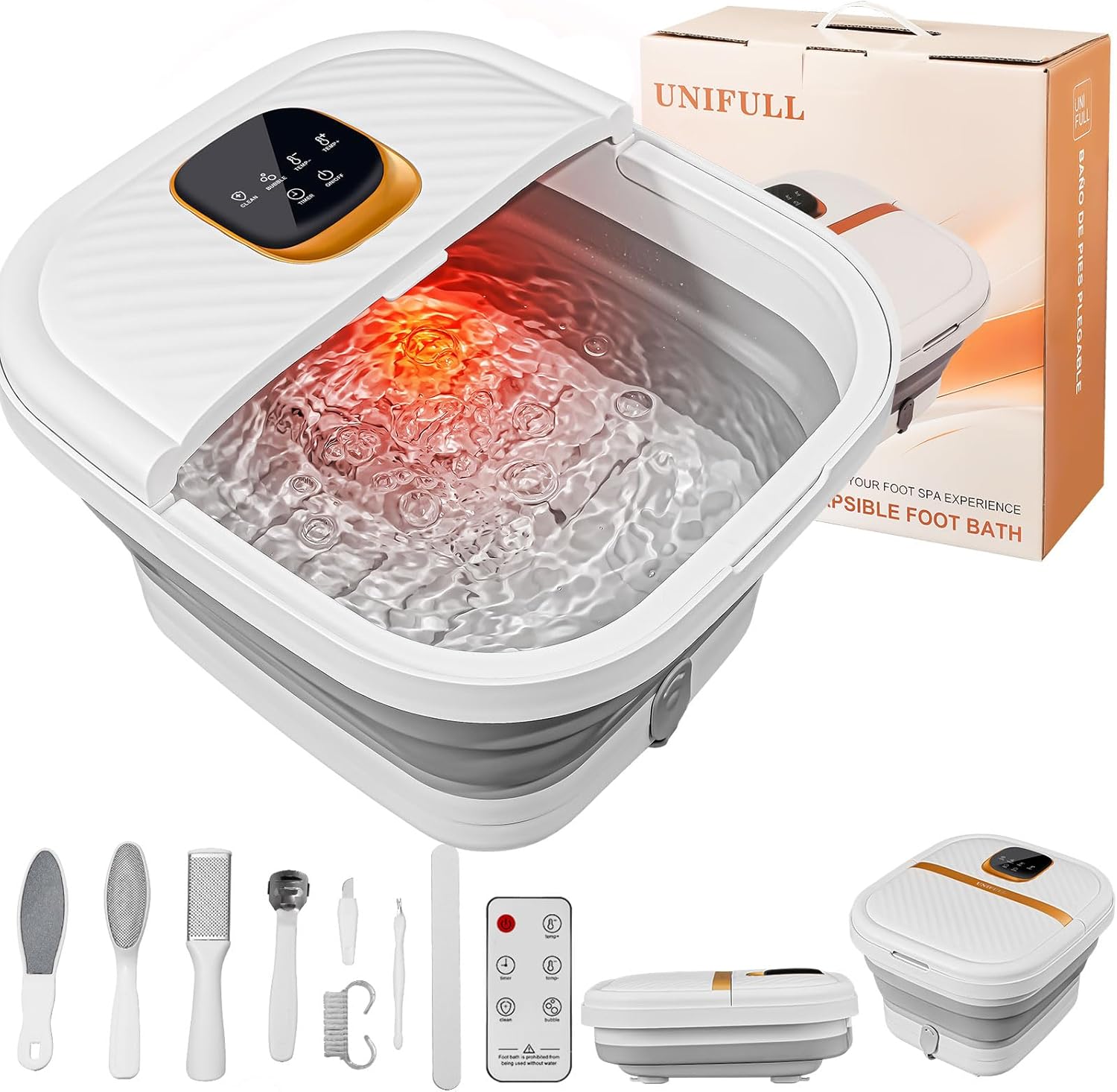 UNIFULL Collapsible Foot Spa Bath with Heat, Touch Screen, Massage ...