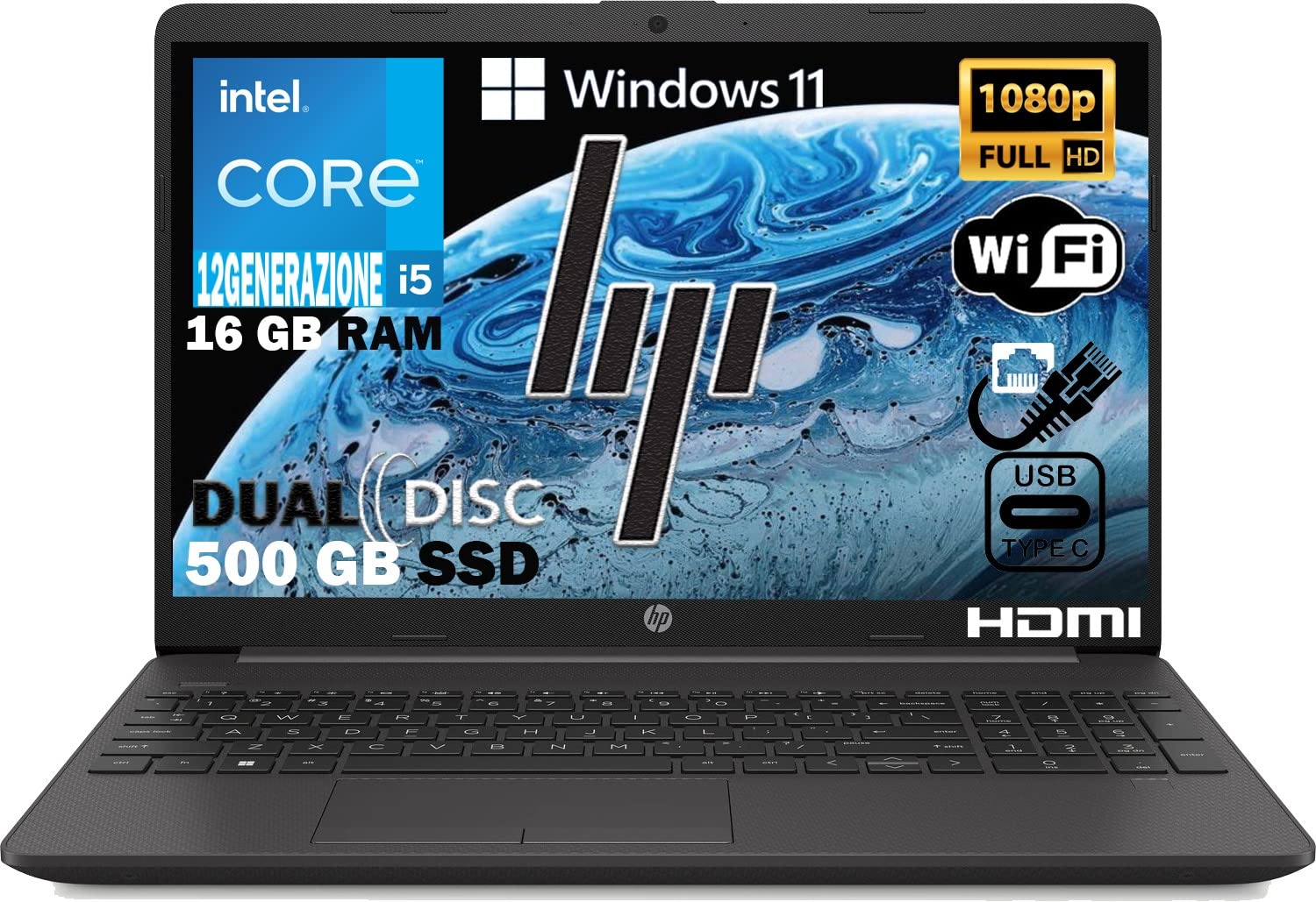 HP 250 G9 Notebook intel 10 core i5 12Th fino a 4,40Ghz, Ram 16Gb Ddr4 ...