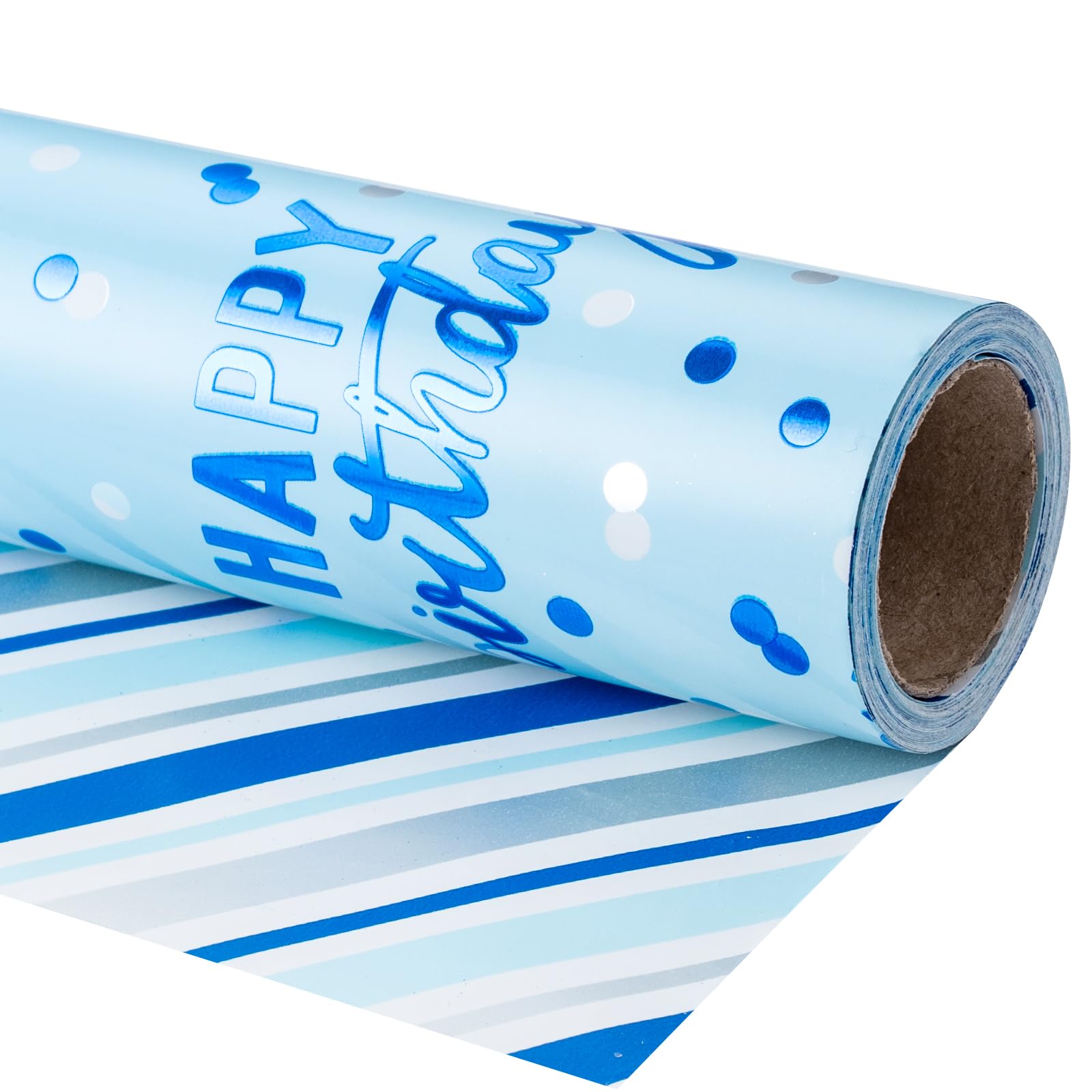 Amazon.com: LeZakaa Reversible Blue Birthday Wrapping Paper Roll for ...
