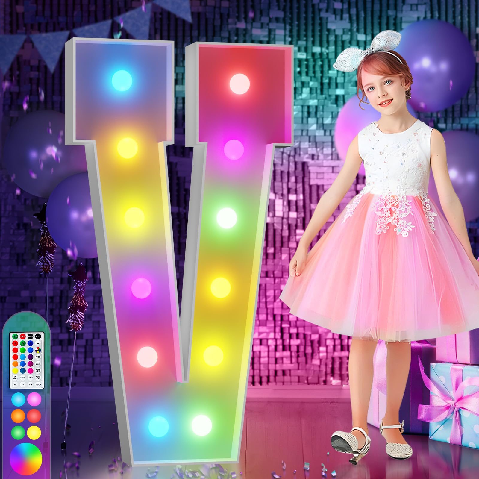 Amazon.com: imprsv 4FT Colorful Marquee Light Up Letters V, 18 Colors ...