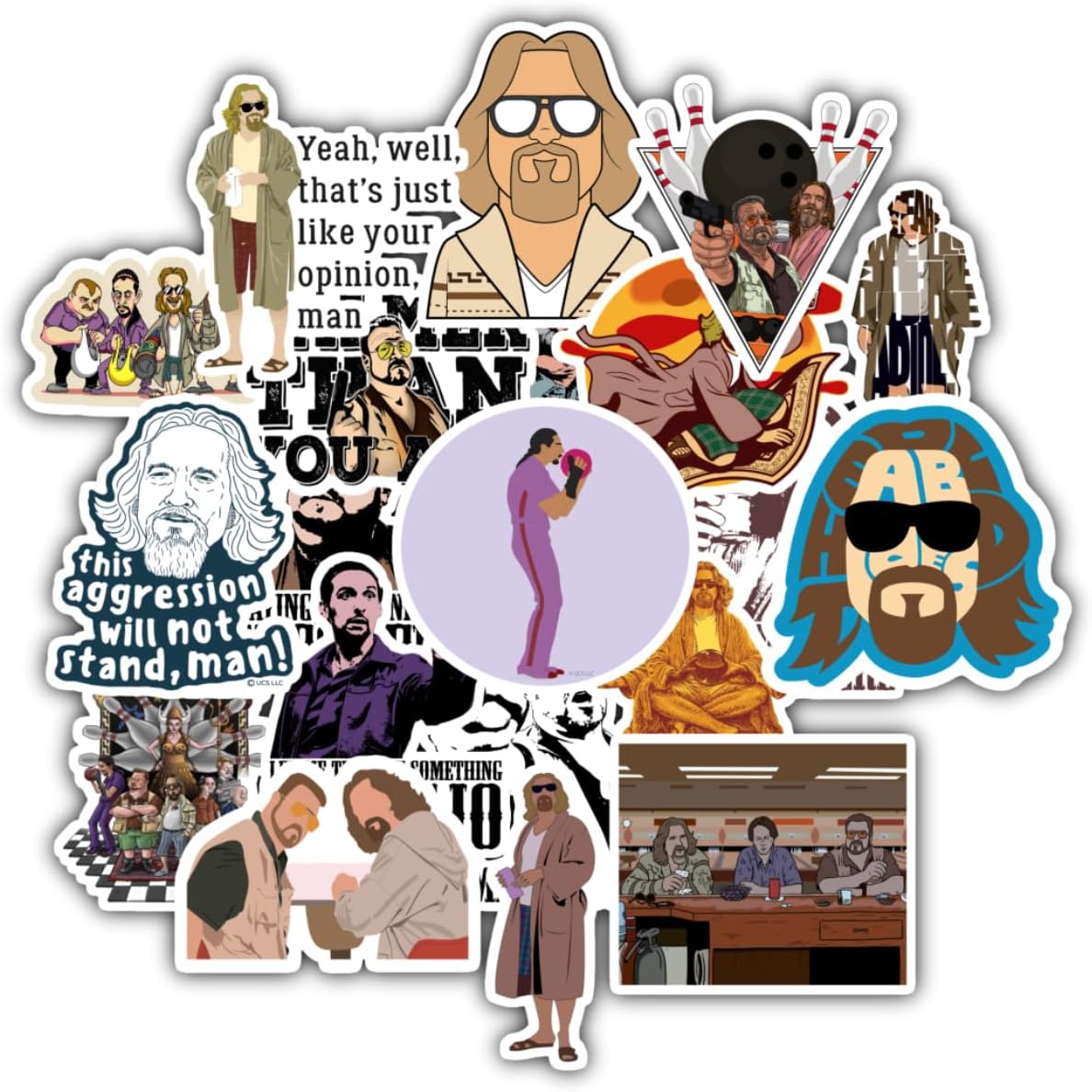 Amazon.com: BOLTSERVE 20 Pcs Stickers Packs Lebowski Aesthetic of Vinyl ...