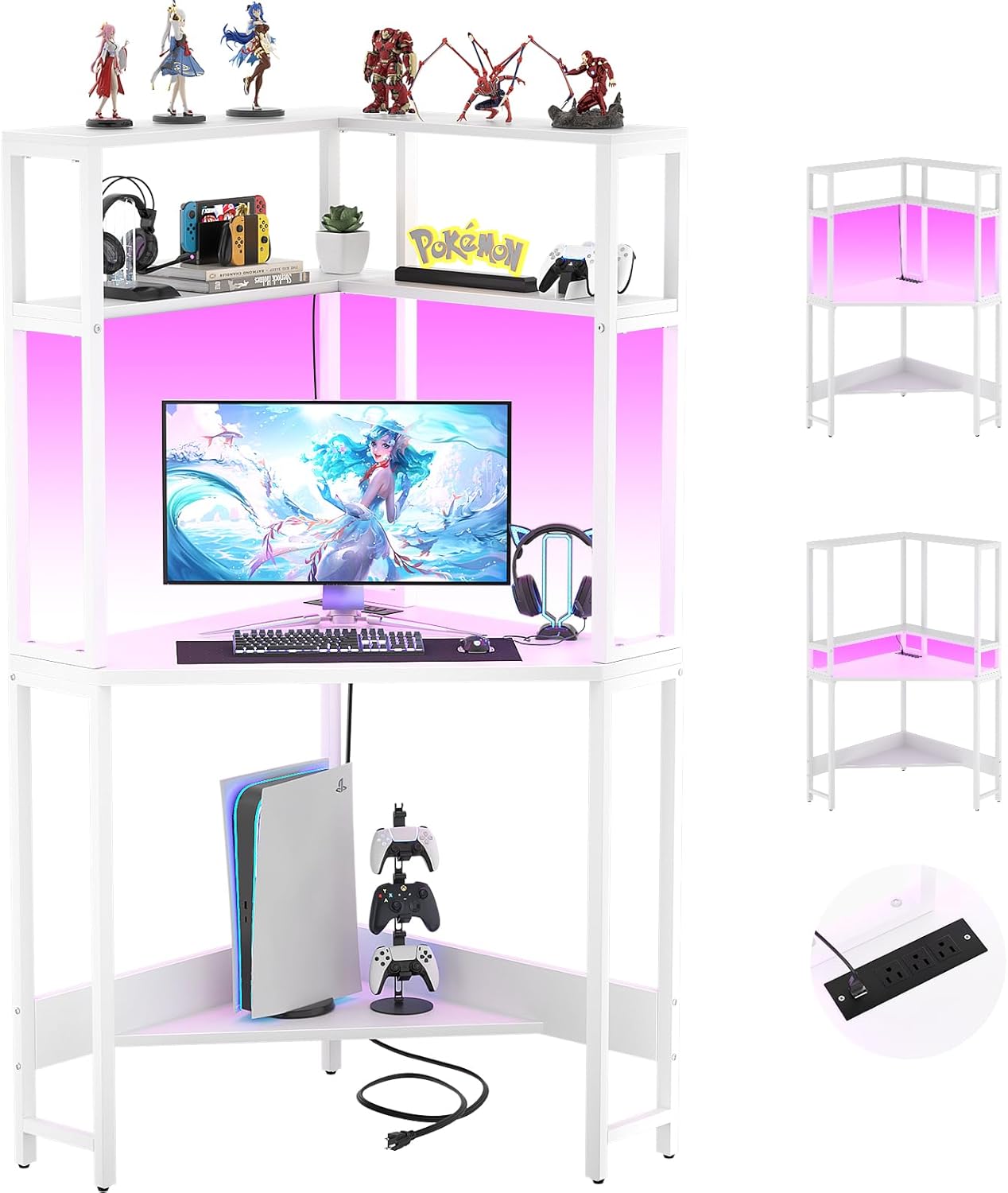 Cyclysio Mini Corner Gaming Desk with LED Light, Triangle Computer Desk ...