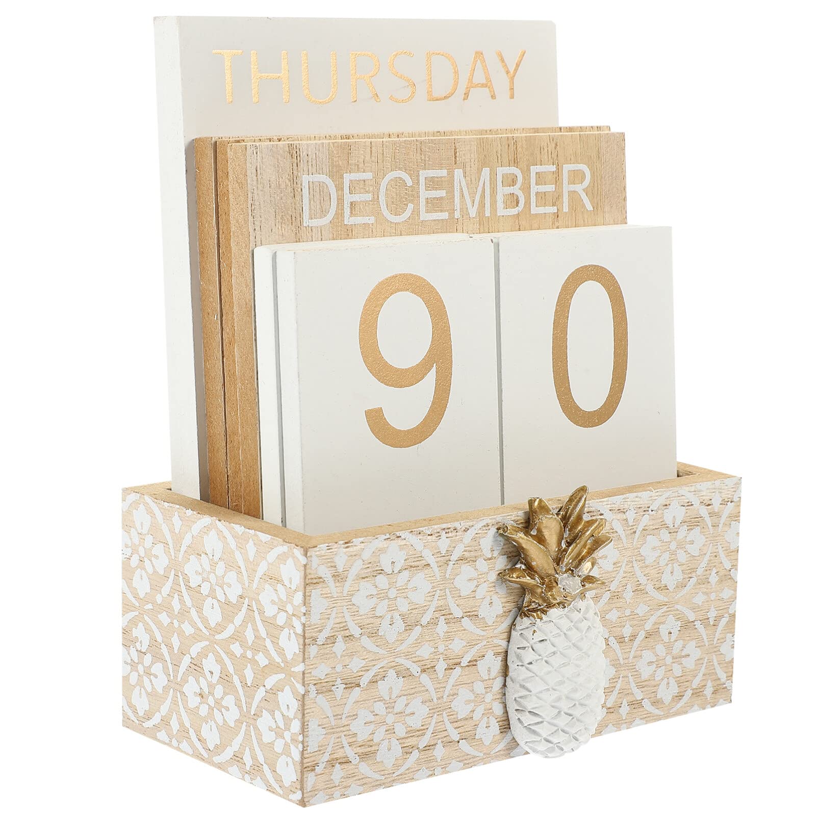 HOMSFOU Wood Desktop Calendar Perpetual Calendar Vintage Rustic Wood ...