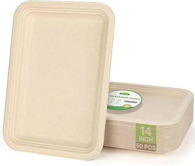 Amazon.com: FEHHTO 50 Pack 14 Inch Disposable Food Trays Biodegradable ...